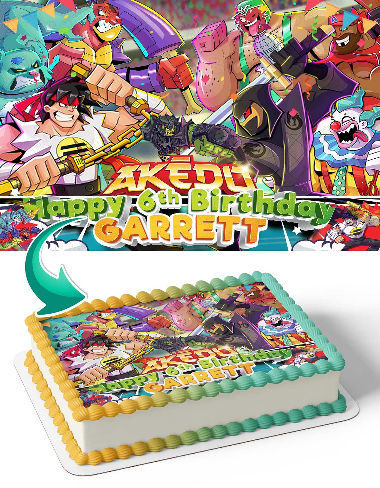 Amazon.com: Cakecery Akedo Ultimate Arcade Warriors Edible Cake Image ...