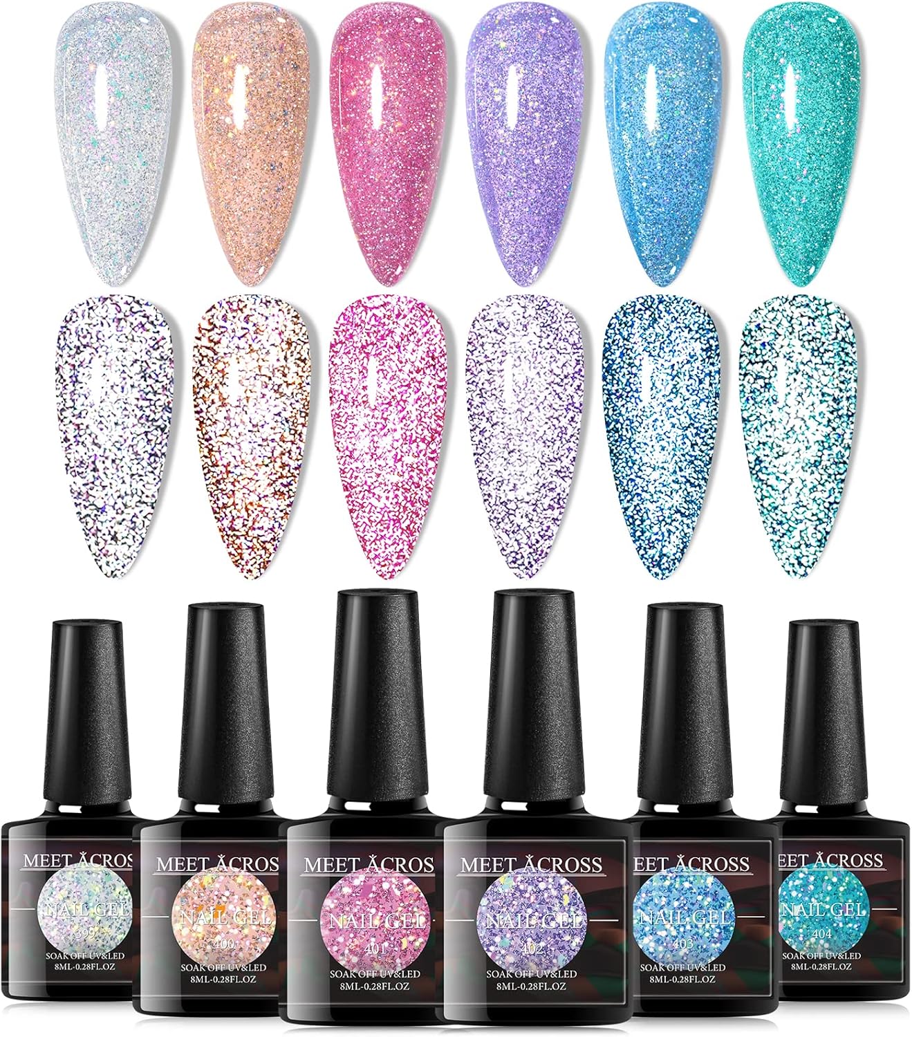 MEET ACROSS Reflective Glitter Gel Nail Polish, Shimmery Glitter Gel ...