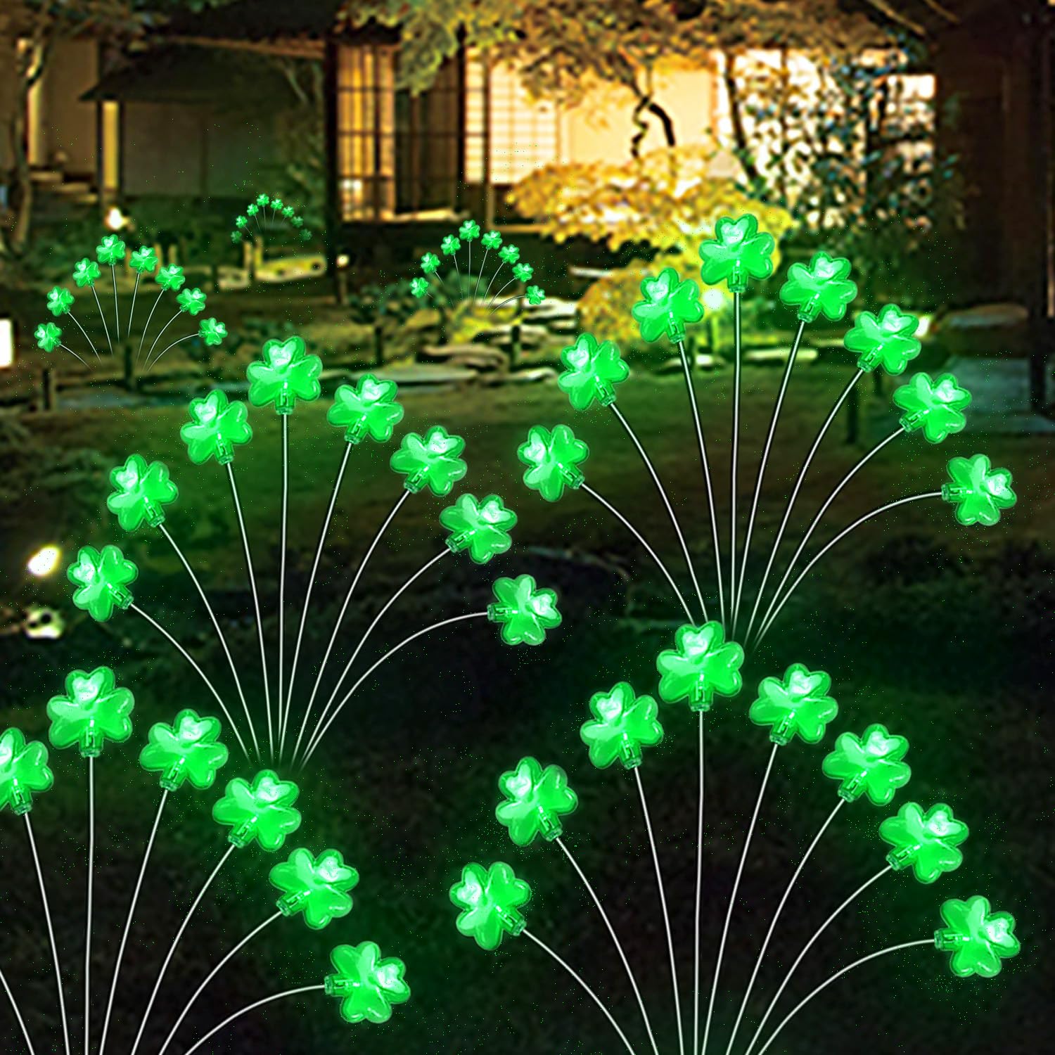 St Patricks Day Outdoor Decorations Solar Shamrocks Lights, 2Pack 16Led ...