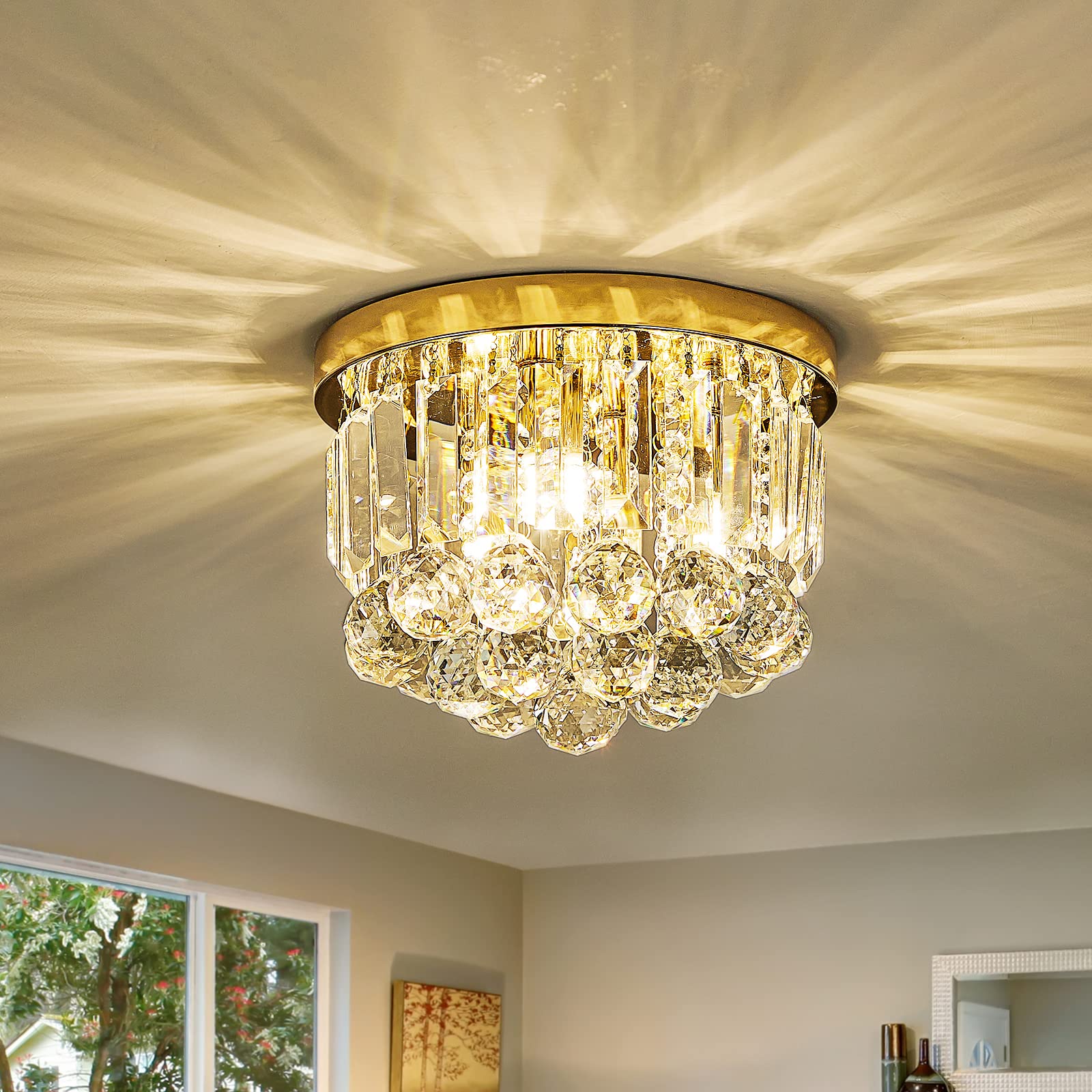 Gopmmy Round Crystal Lamp Chandelier,Modern Gold G9 Ceiling Mount ...