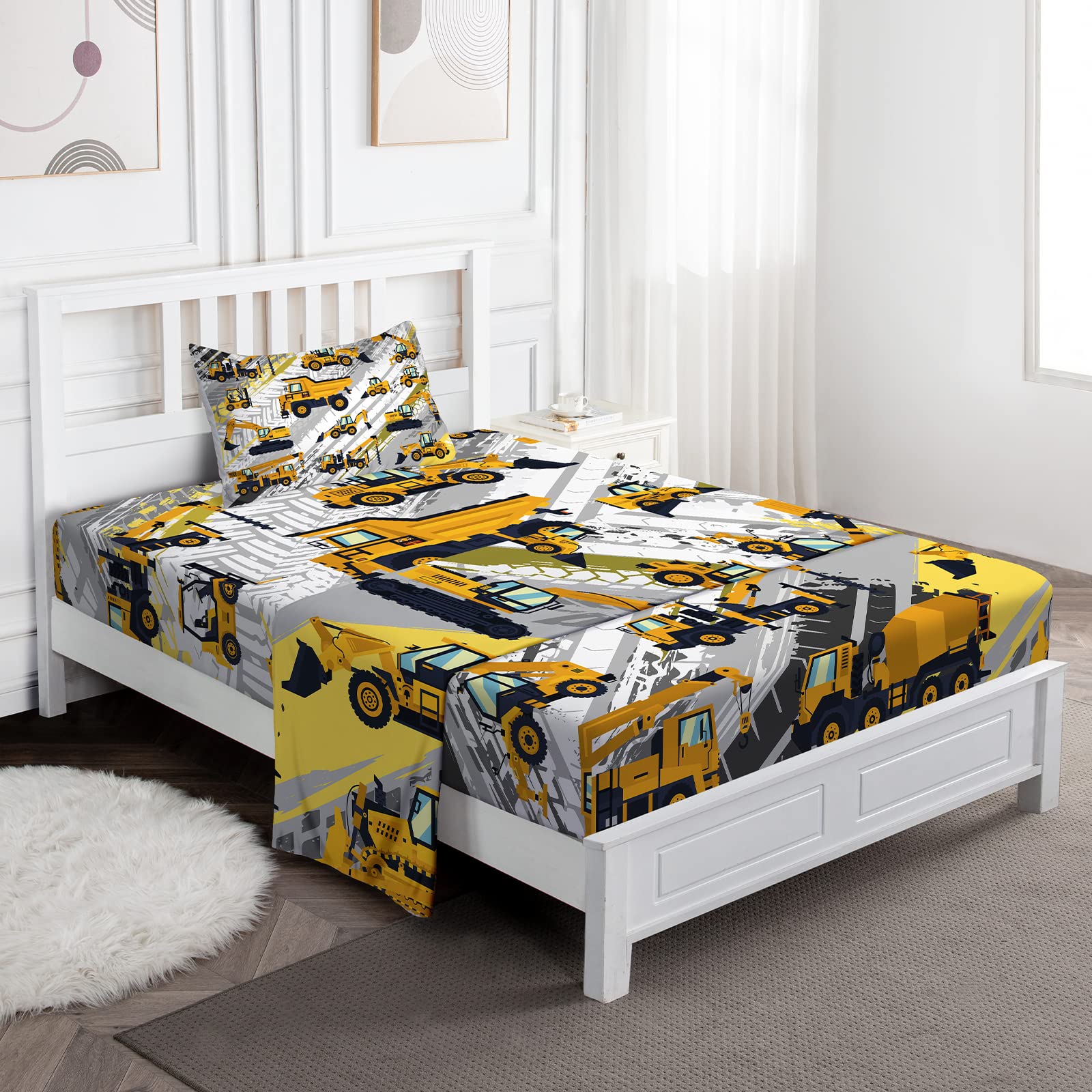 Amazon.com: Jekeno Construction Vehicles Bedding Sheet Set Twin Size ...
