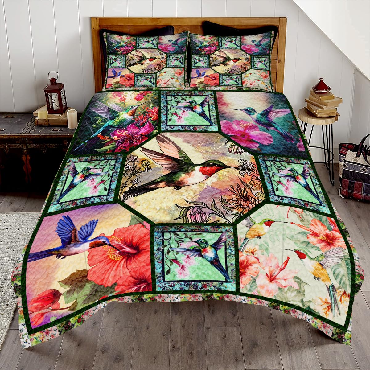 Amazon.com: Personalized Hummingbird Quilt Bed Set, Girls Garden Birds ...