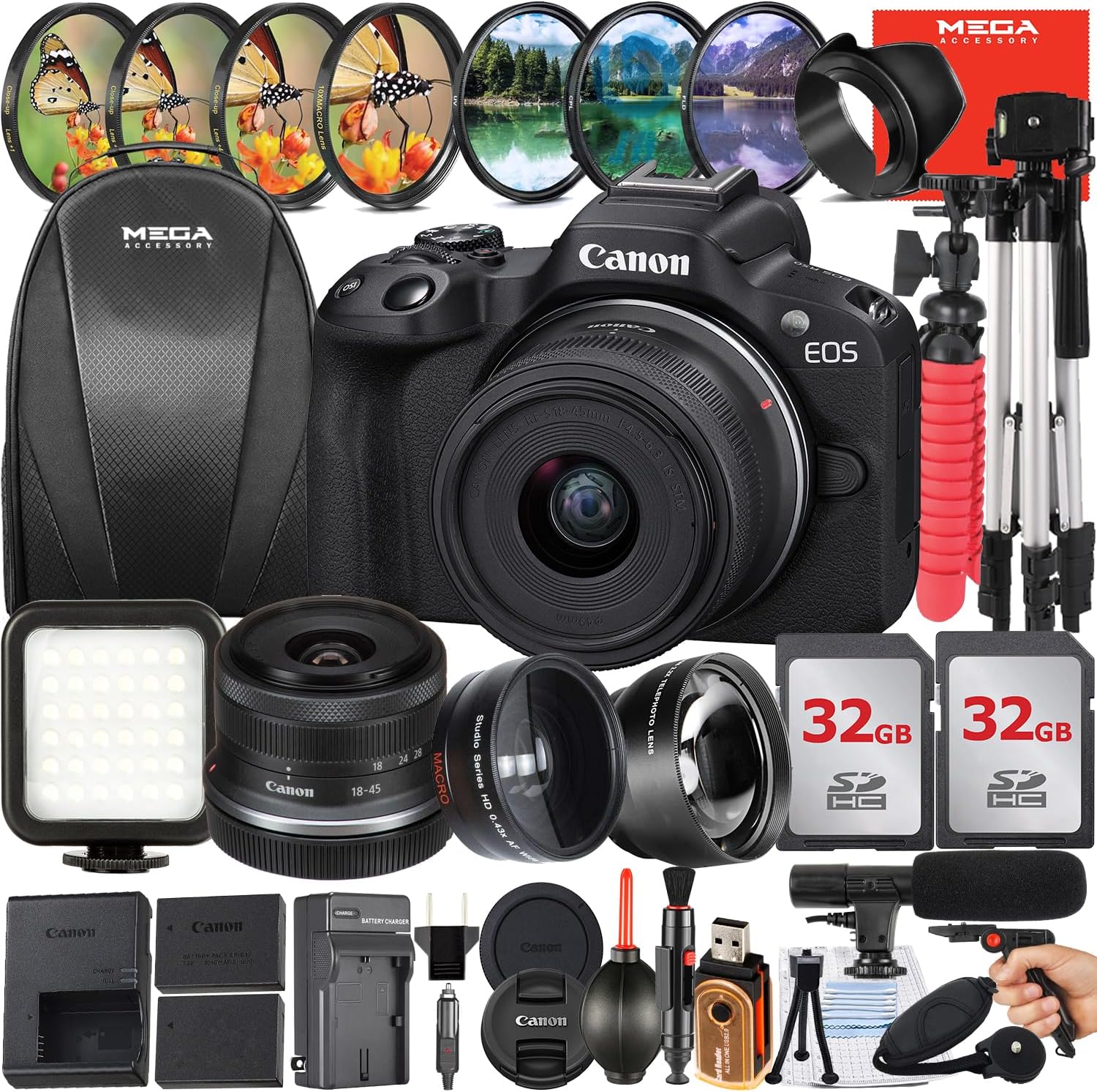 Amazon.com : Canon EOS R50 Mirrorless Camera with RF-S 18-45mm Lens + 2 ...