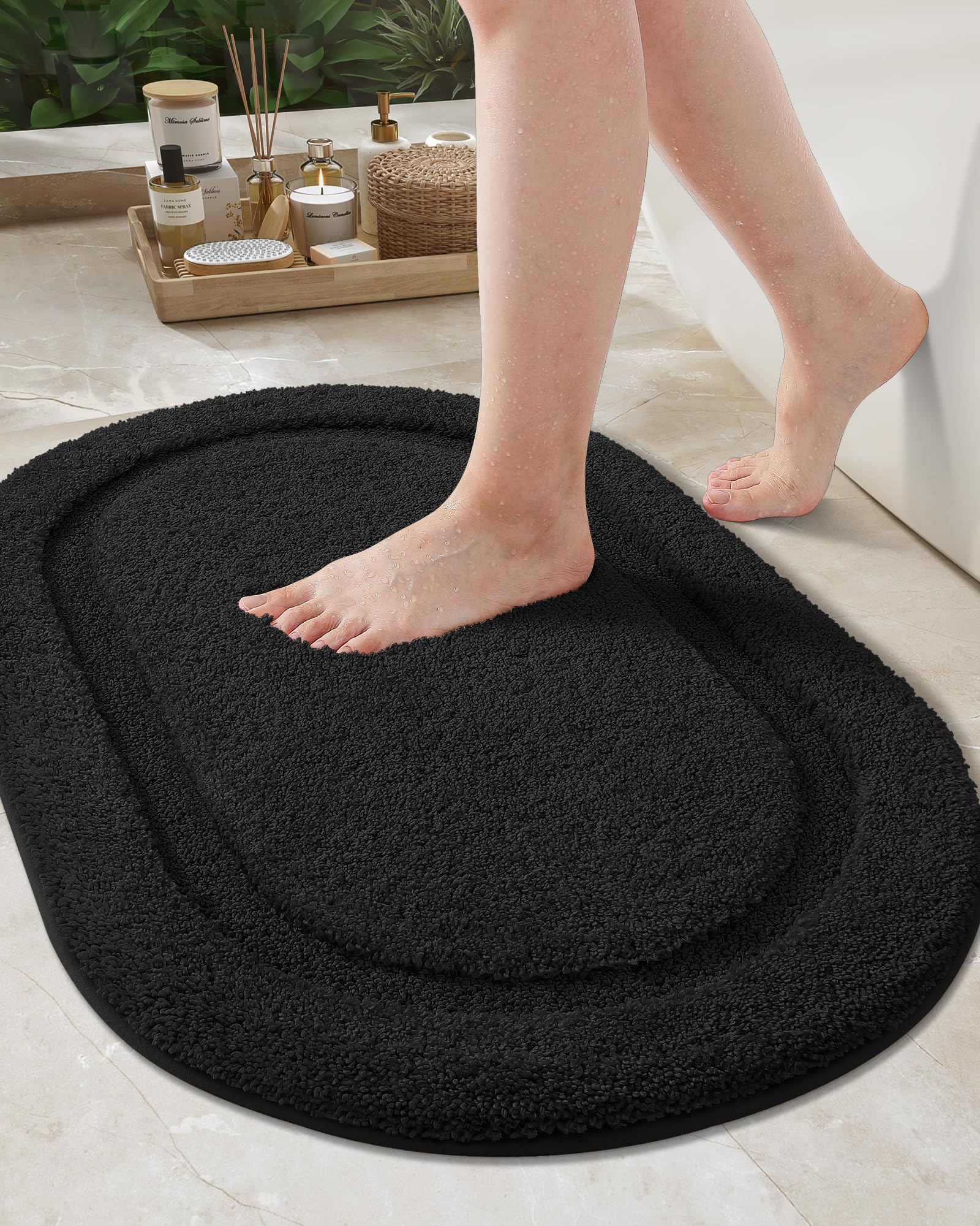 Amazon.com: Color&Geometry Black Bathroom Rugs, Non Slip, Absorbent ...