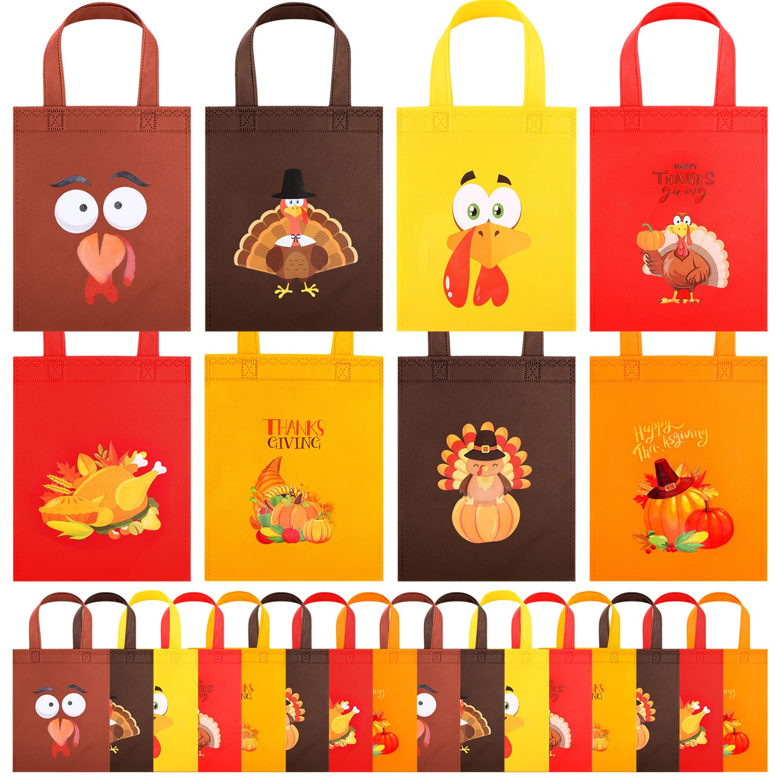 Amazon.com: Cunno 24 PCS Thanksgiving Pumpkin Favor Bag Fall Non Woven ...