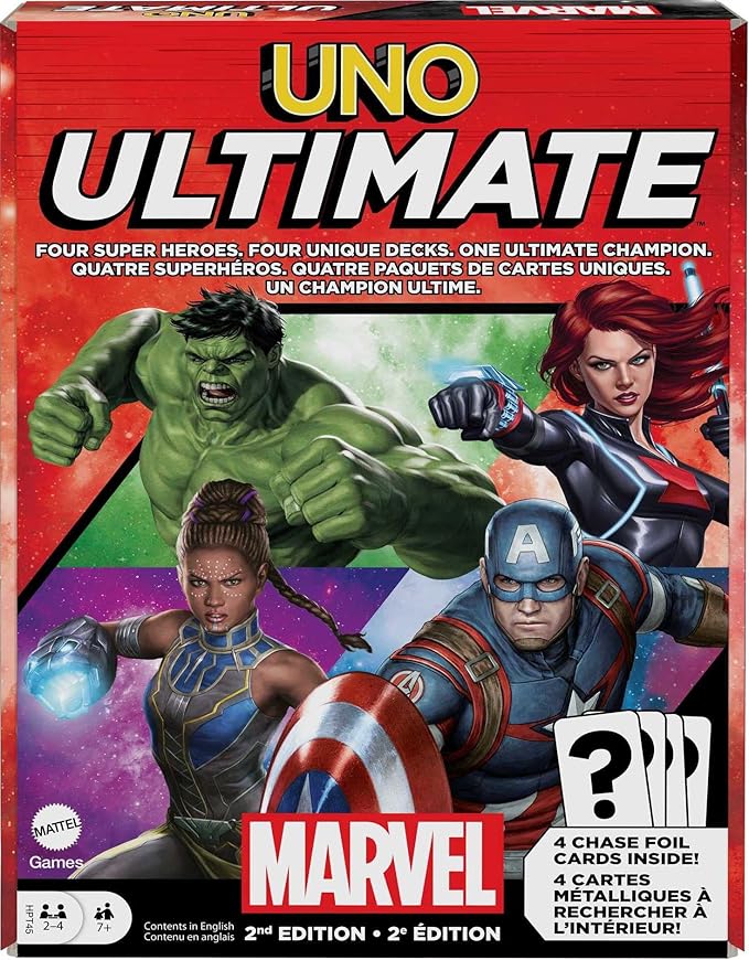 Amazon.com: Mattel Games UNO Ultimate Marvel Card Game with 4 Character ...