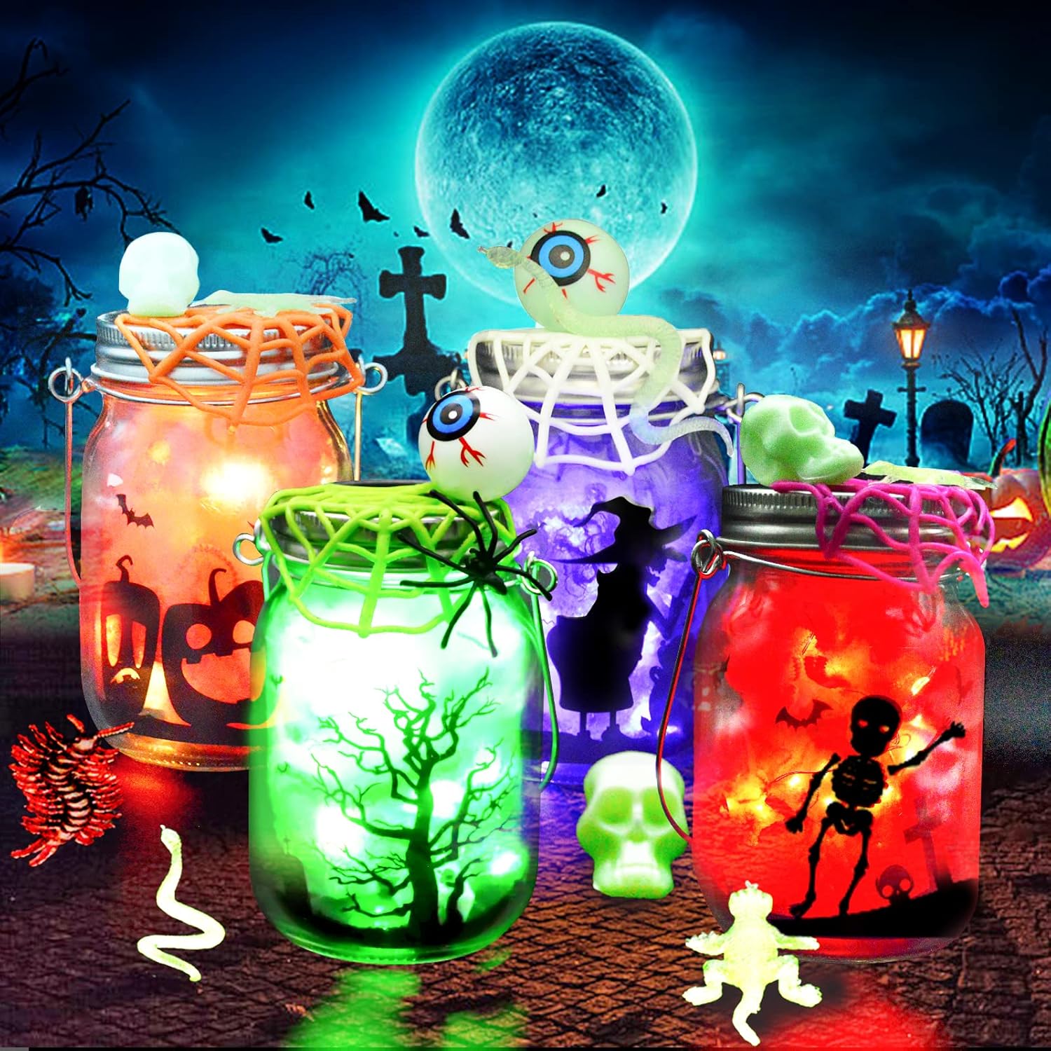 Amazon.com: Waykito Halloween Craft Kit for Kid,4 Pack Glass Mason Jar ...