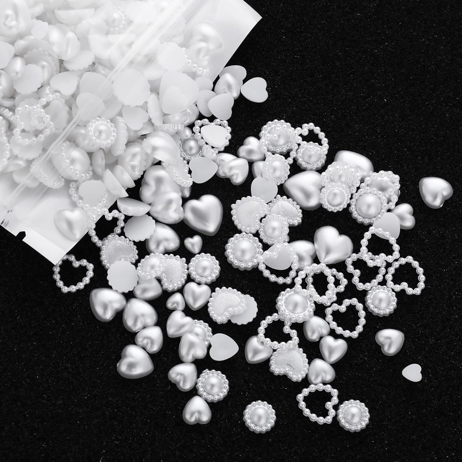 Lusofie 500Pcs White Pearls Heart Nail Charms, 3D Nail Charms Pearls ...