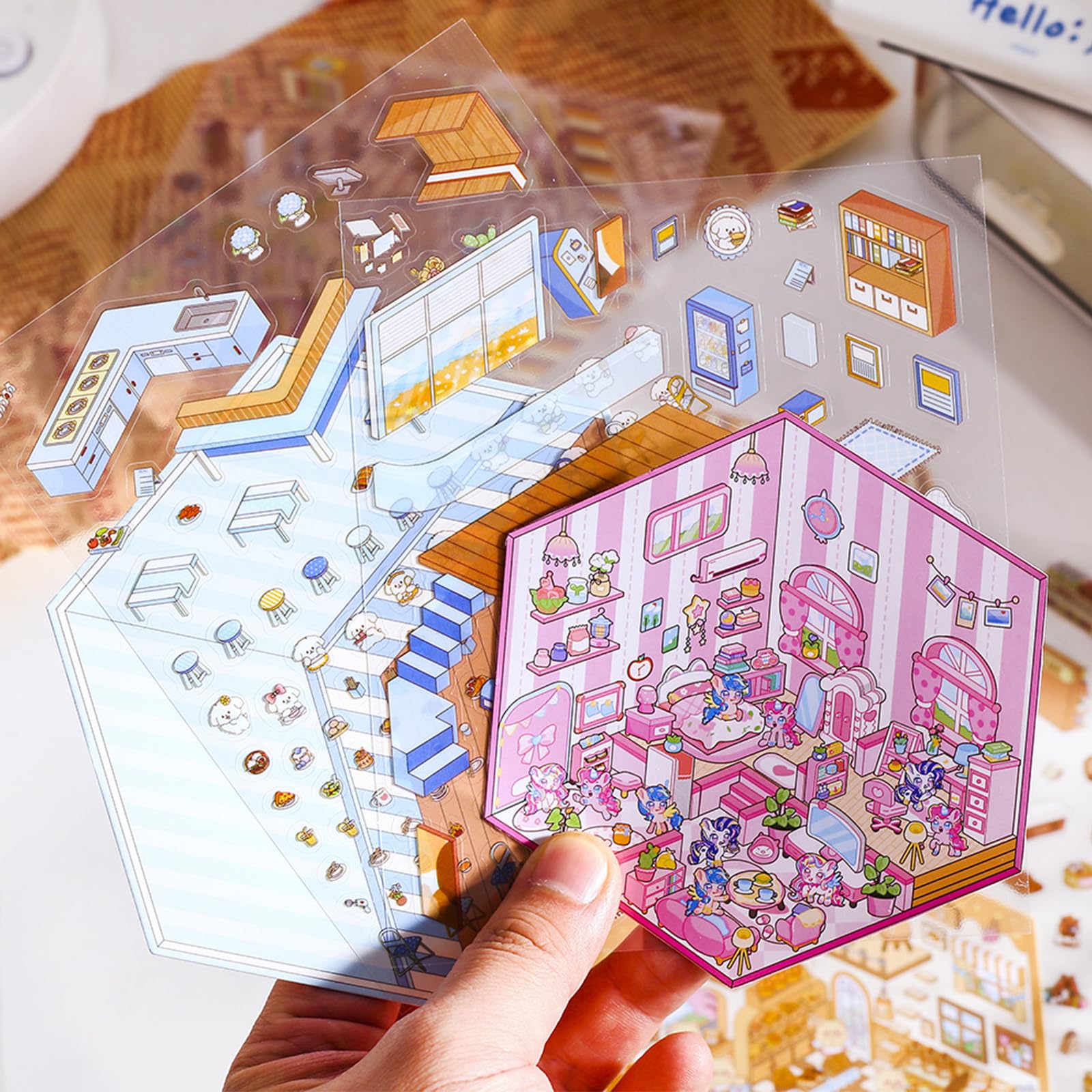 4 Sets 3D House Sticker Set, 3D Sticker Scene DIY, 3D Sticker Scene, 3D ...