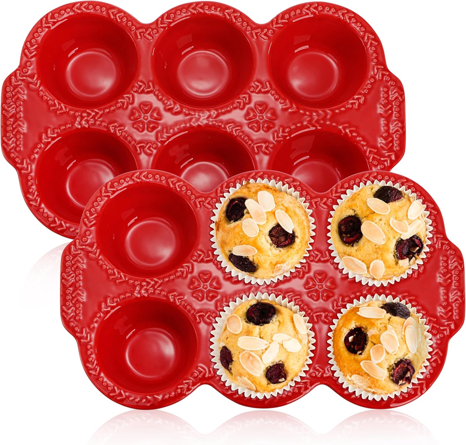 Amazon.com: Hiceeden 2 Pack 6-Cup Ceramic Muffin Pan, Nonstick Cupcake ...