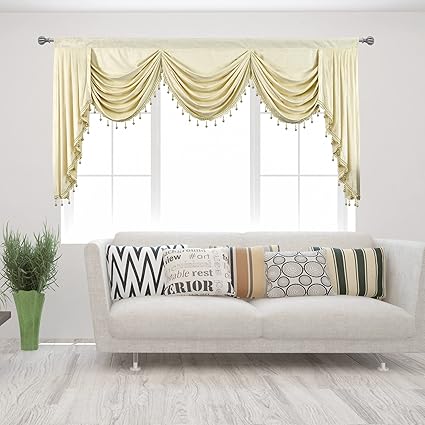 Amazon.com: OYRING Lvory White Velvet Waterfall Valance for Living Room ...