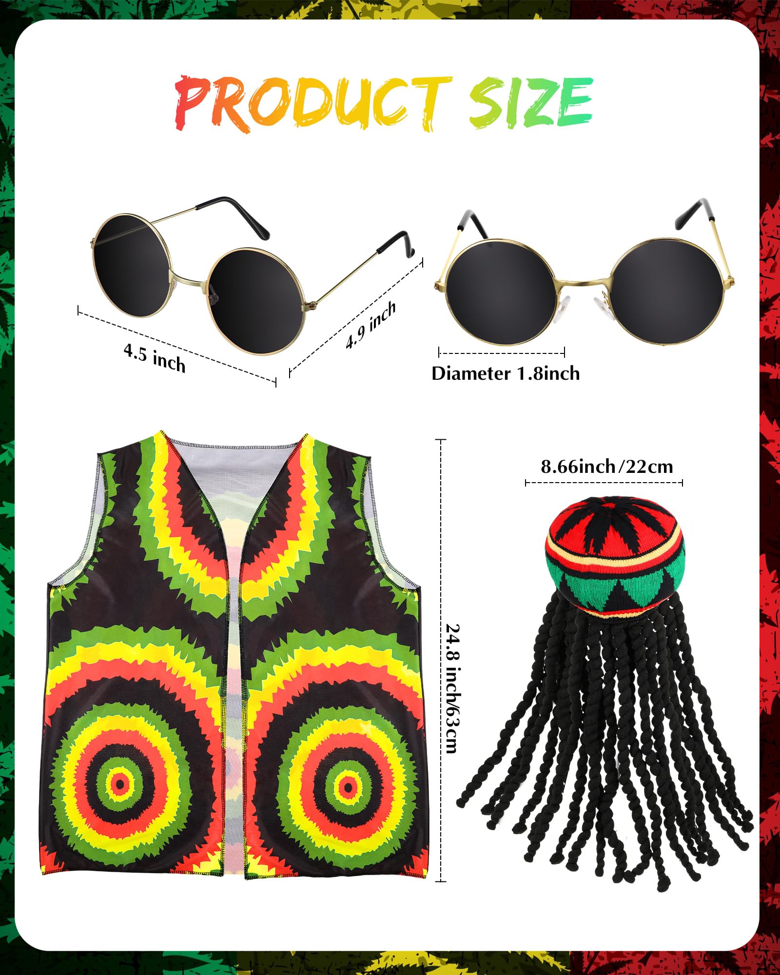 Hestya 3 Pieces Halloween Jamaican Costume Accessories Reggae Jamaican ...
