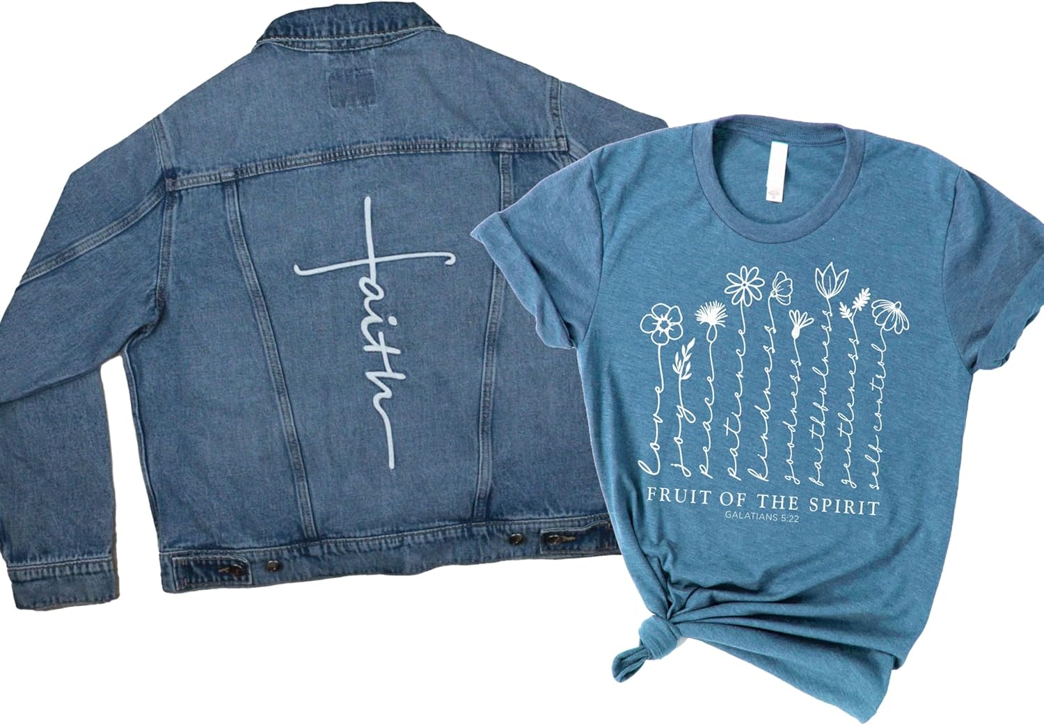 Amazon.com: Love in Faith | Denim Jacket & Fruit of The Spirit Teal Tee ...