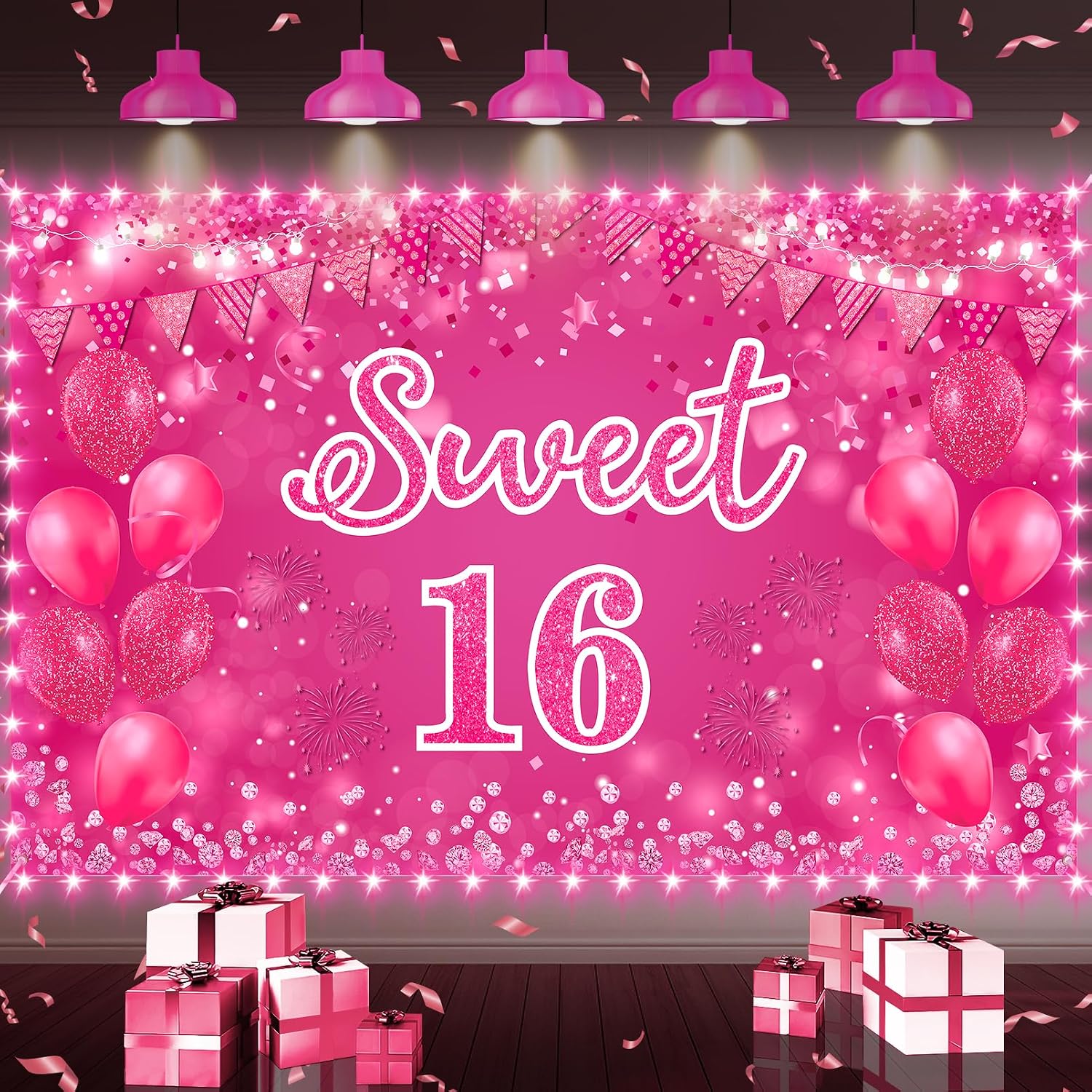 Amazon.com : Larbful Sweet 16 Birthday Decorations for Girls Hot Pink ...
