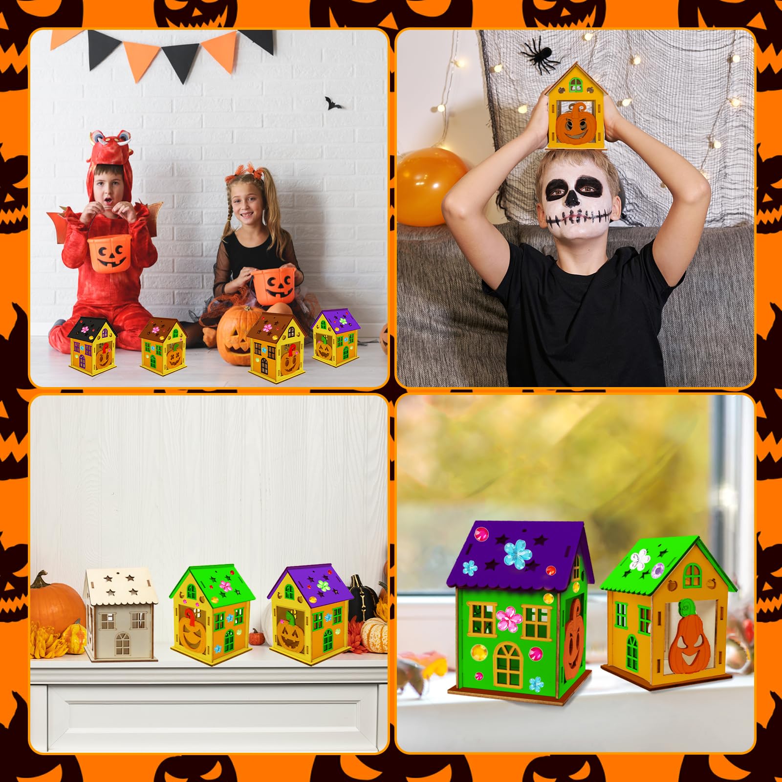Snapklik.com : Fennoral 14 Pack Wooden Pumpkin House Craft For Kids
