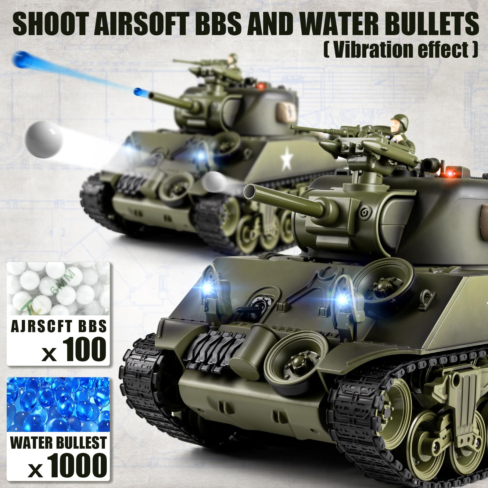 Supdex 1/18 Remote Control Tank That Shoot,2.4 G RC US M4A3 Sherman ...