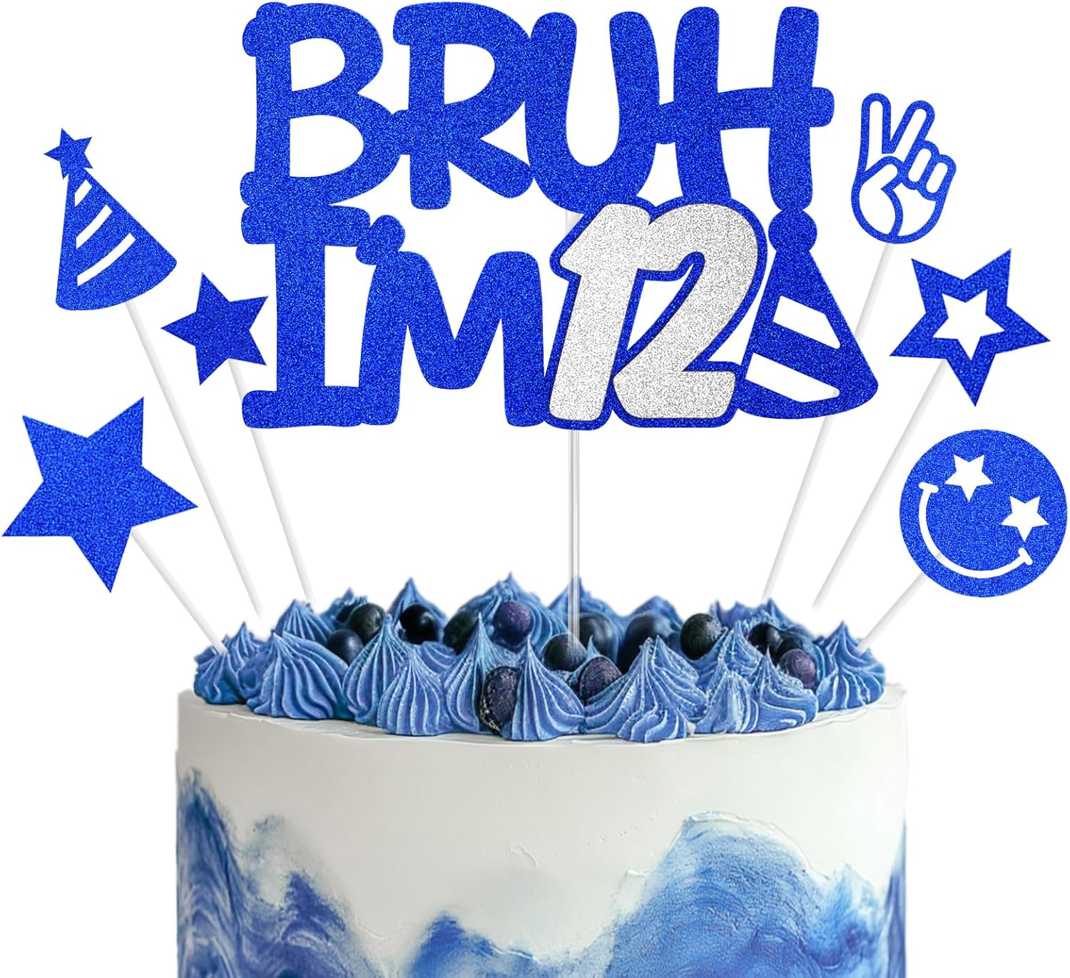 Amazon.com: Bruh I'm 12 Cake Topper, Blue Silver Happy 12th Birthday ...