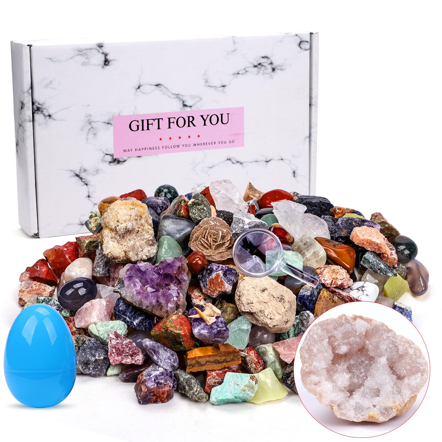 Buy Rock, Fossil & Mineral Kit, Includes 200+Pcs Gemstones, with Geodes ...