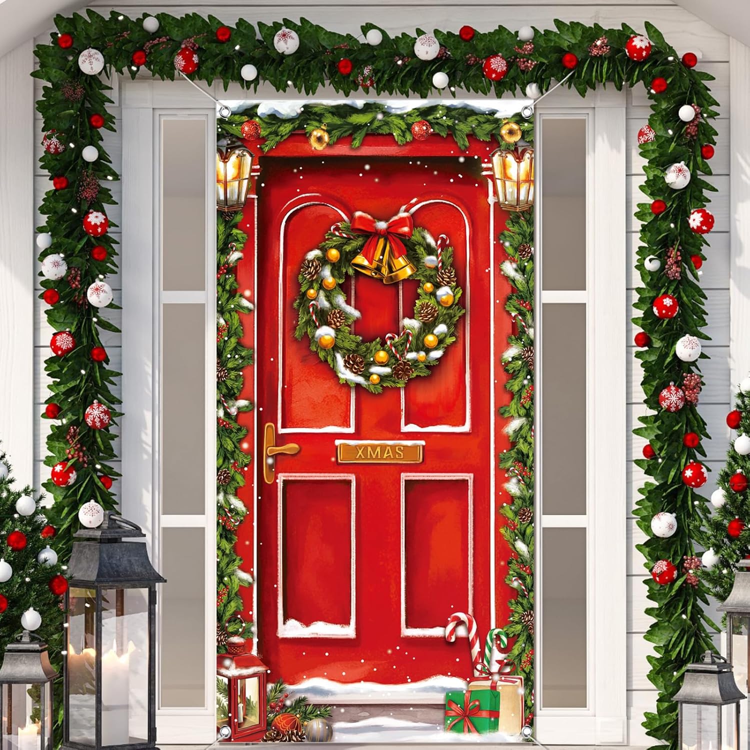 Amazon.com : Leyndo Christmas Door Cover Decoration Merry Christmas Red ...