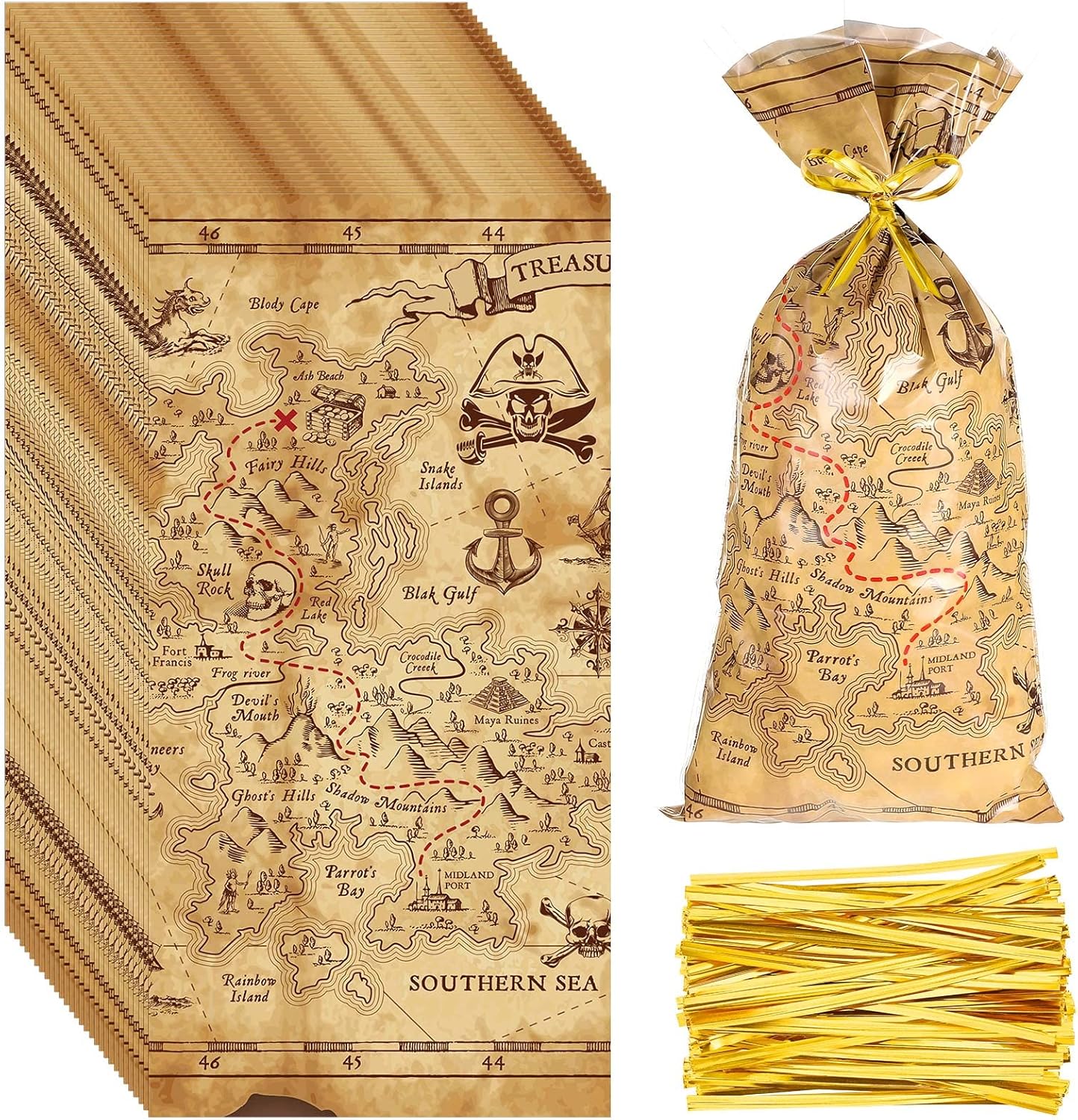 Amazon.com: Epakh 100 Pieces Police Party Cello Bags Pirate Theme Treat ...