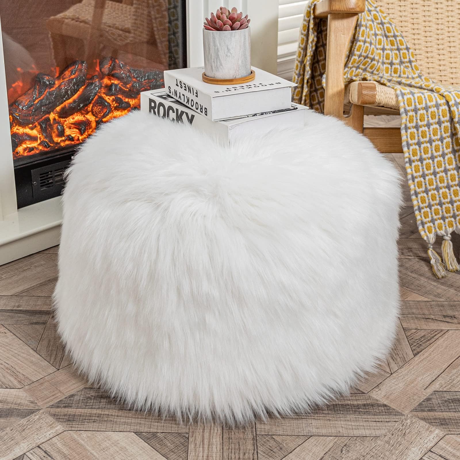 Amazon.com: SARO LIFESTYLE Real Mongolian 100% Wool Lamb Fur Pouf ...
