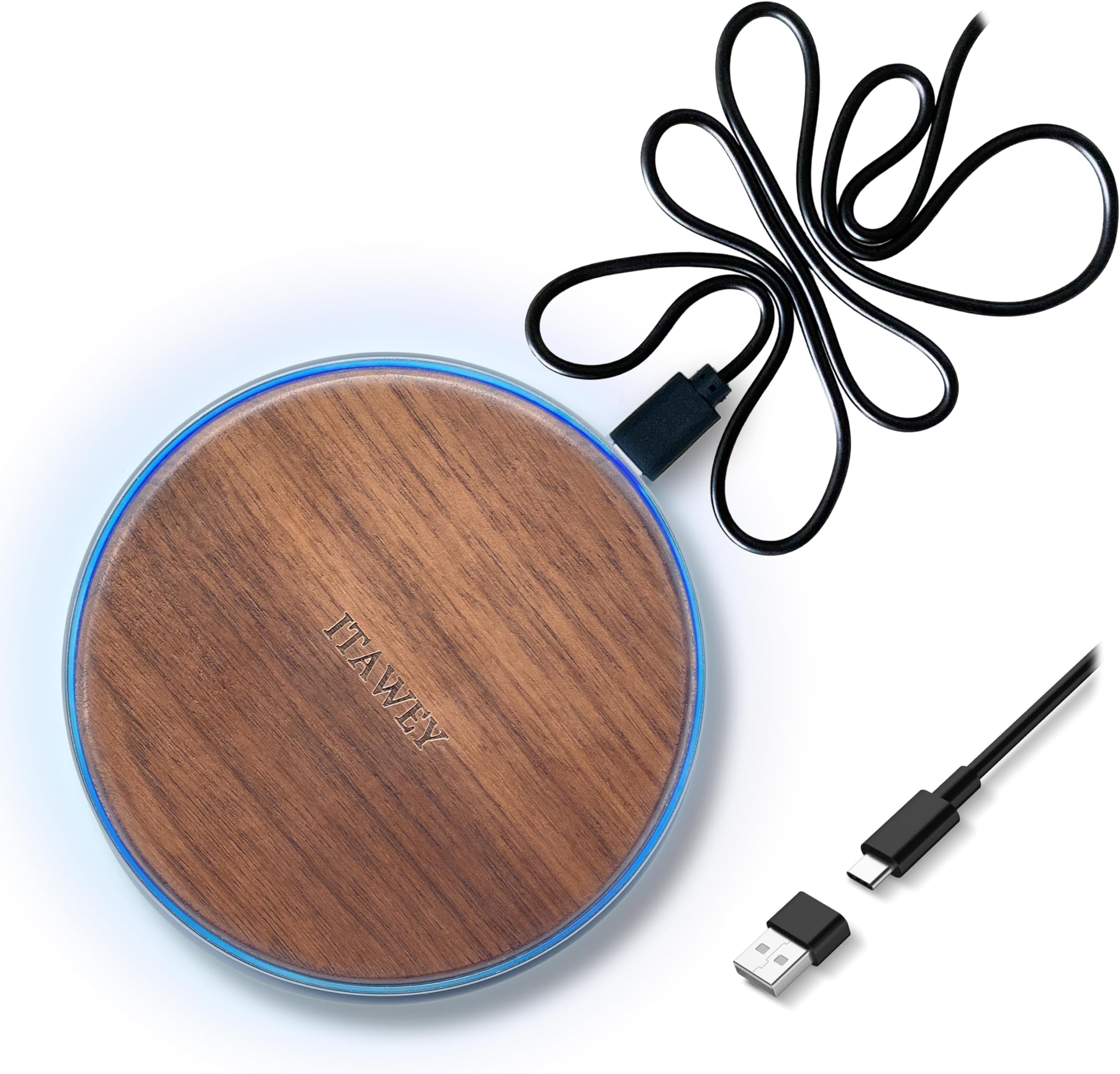 ITAWEY 15W Wireless Charger in Walnut Wood, Long 1.5m Cable and USB ...