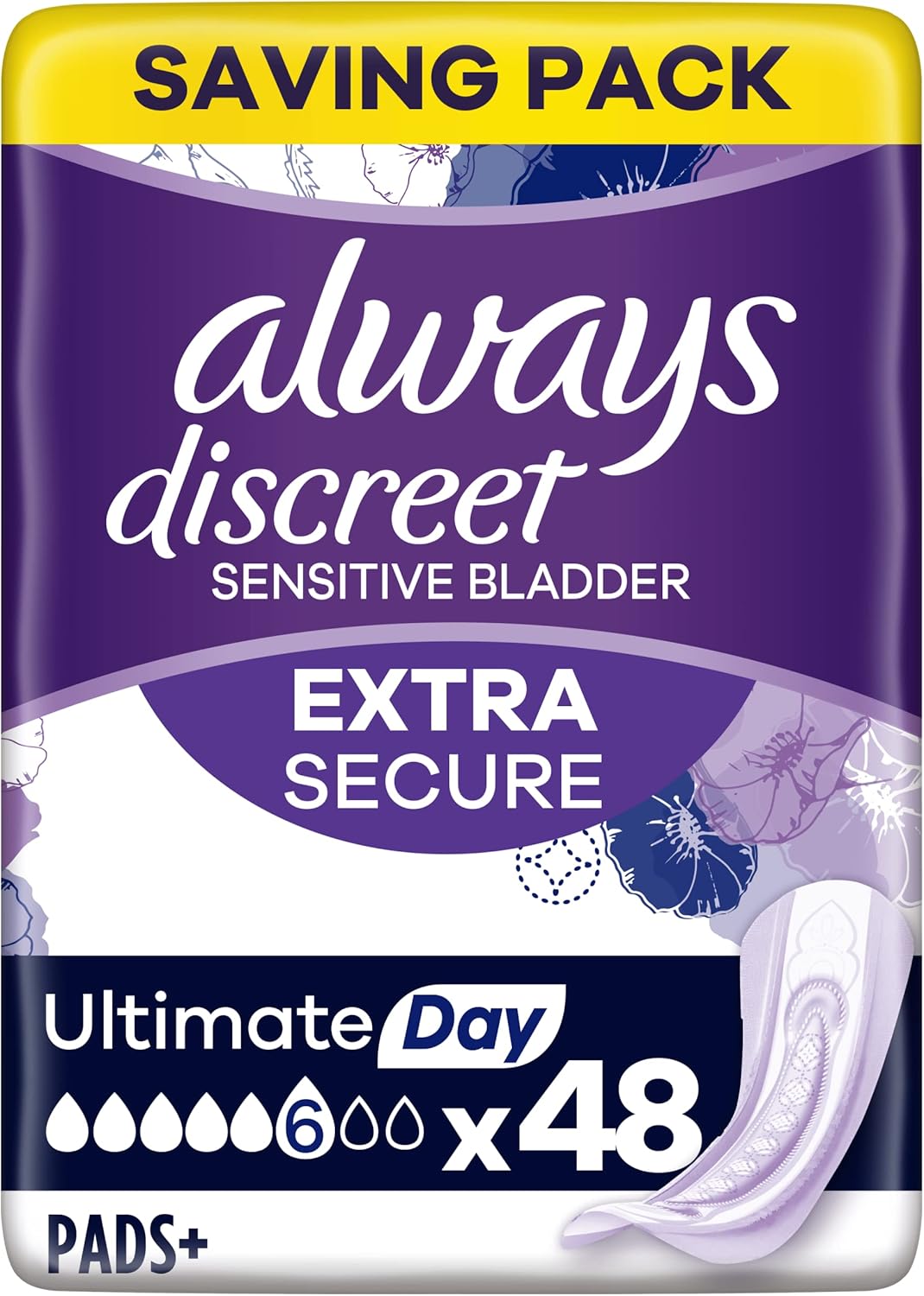 Always Discreet Incontinence Pads Plus Women, Ultimate Day, 48 High ...