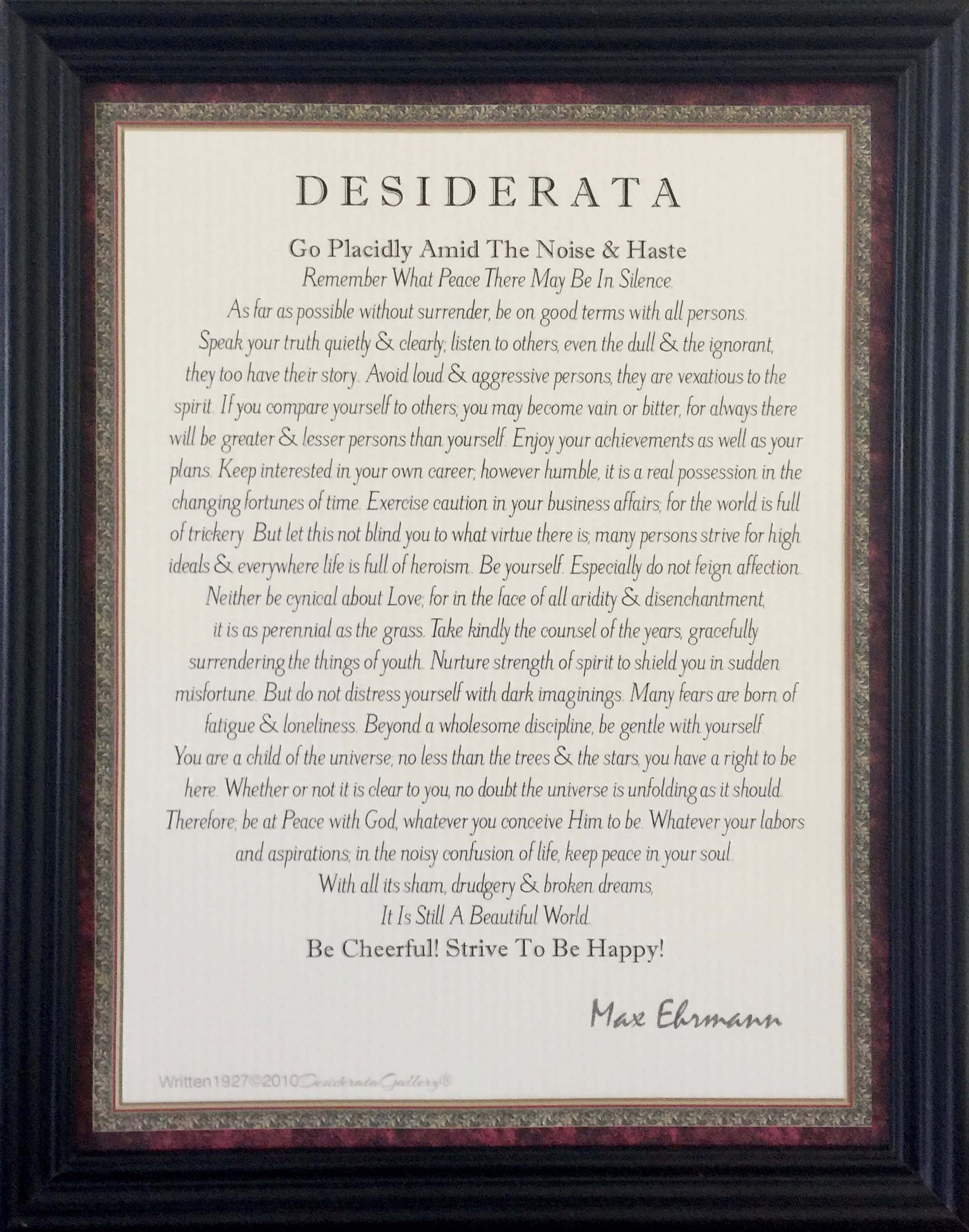 Buy Solid Wood Framed Desiderata Poem by Max Ehrmann Traditional Design ...