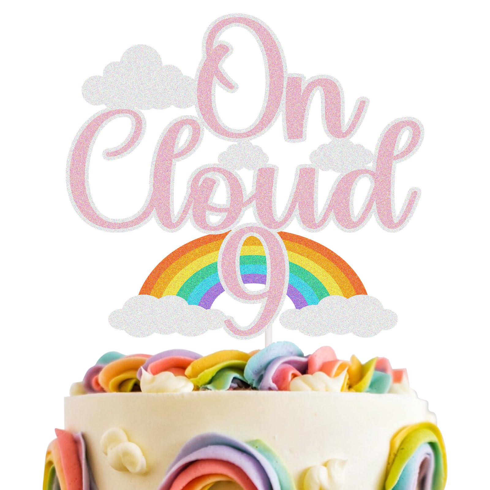 Amazon.com: Glitter On Cloud 9 Cake Topper, Rainbow Cake Topper, Happy 9th Birthday Cake Decor ...