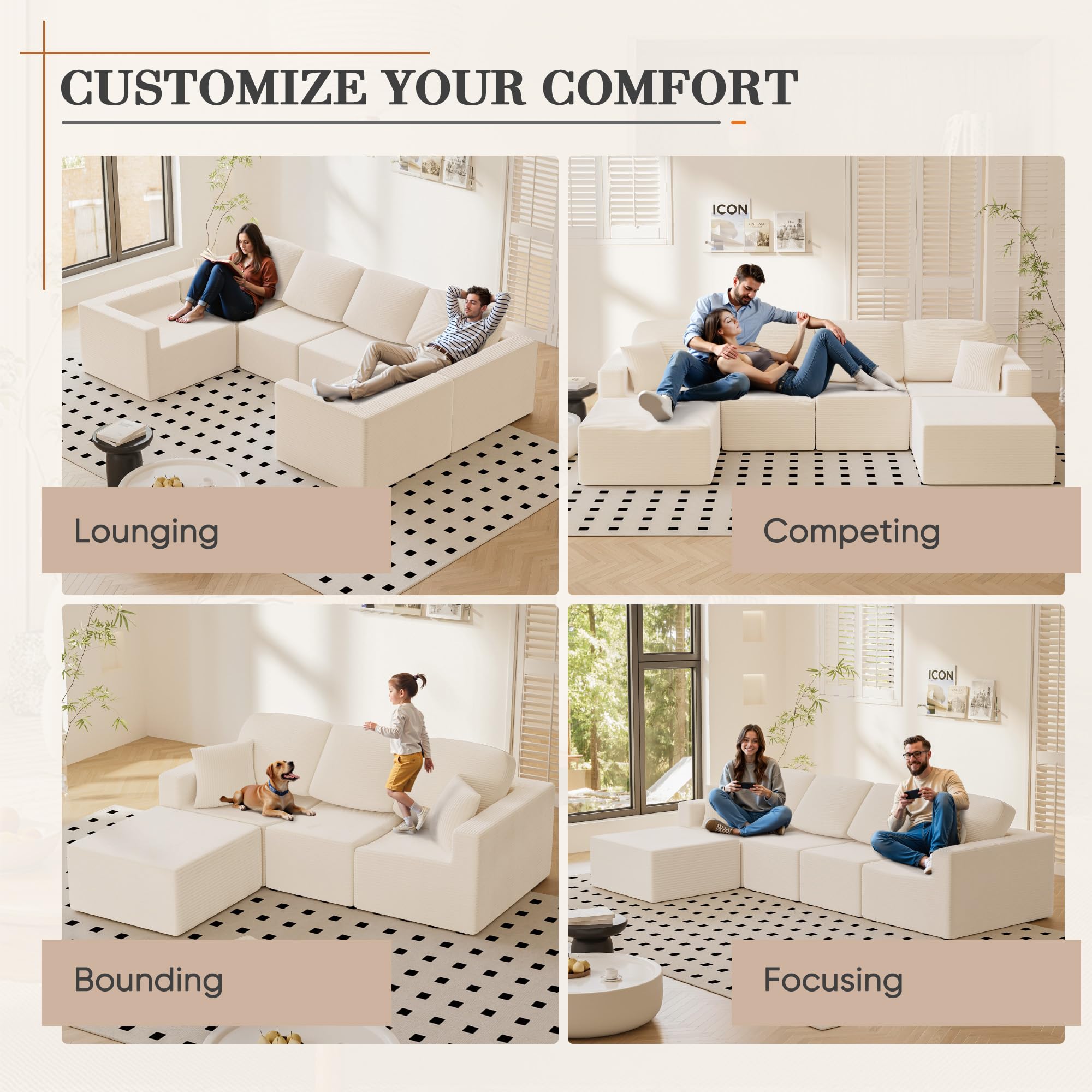 Snapklik.com : Shahoo 98.4" Modular Sectional Sofa, Cloud Couches For ...