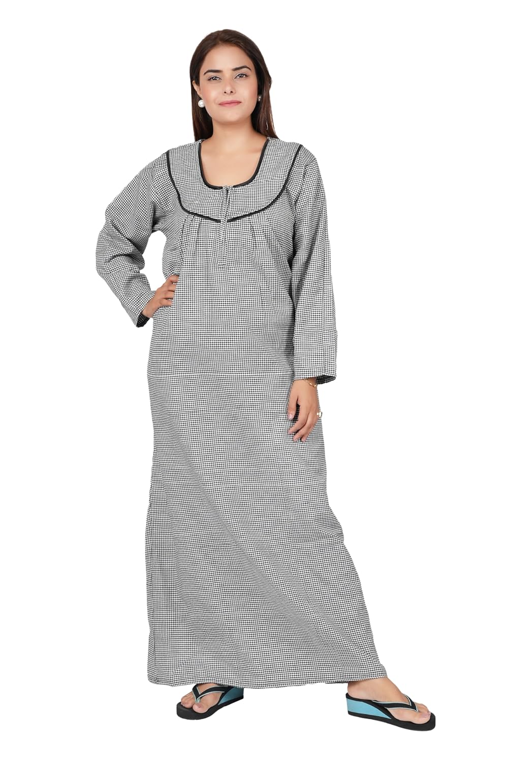 Buy Women's Woolen Winter Checked Nighty Maxi Gown Cotswool Nightwear ...