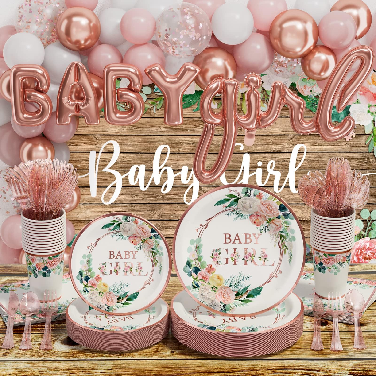 Amazon.com | RMERVE 250pcs Baby Shower Plates Cups Napkins Forks Sets ...