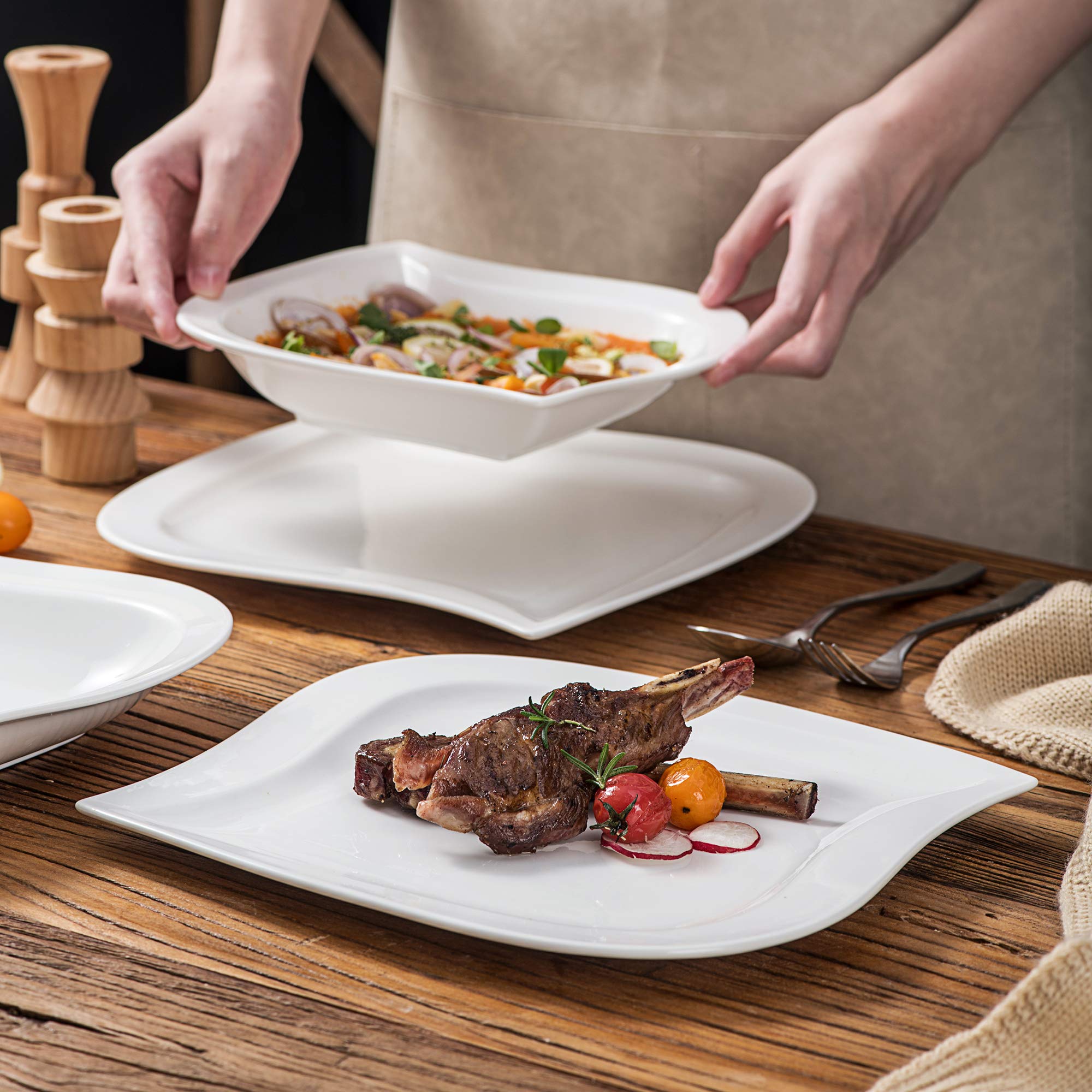 MALACASA 30/60 Piece White Porcelain Dinner Set With Cups