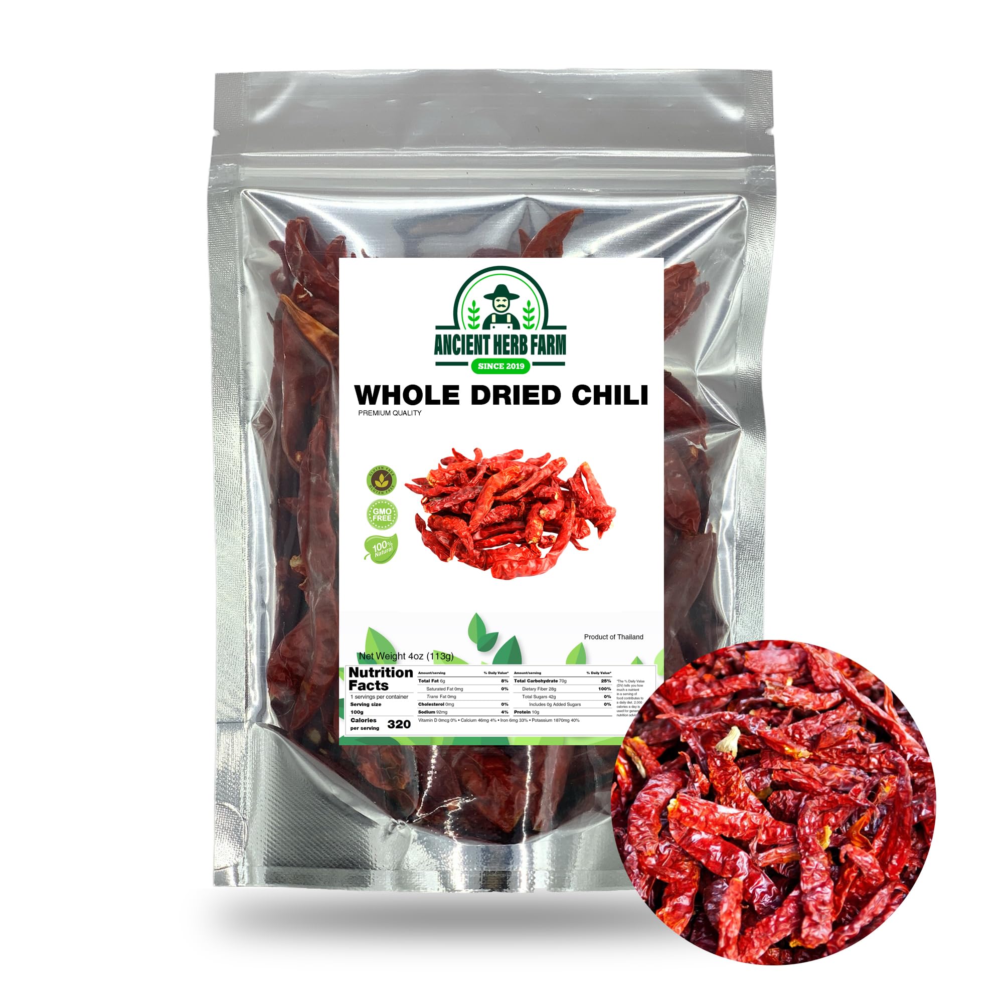 (113g / 4 oz) Red Thai Chili Peppers, Bag, Genuine Hot Whole Chilis ...