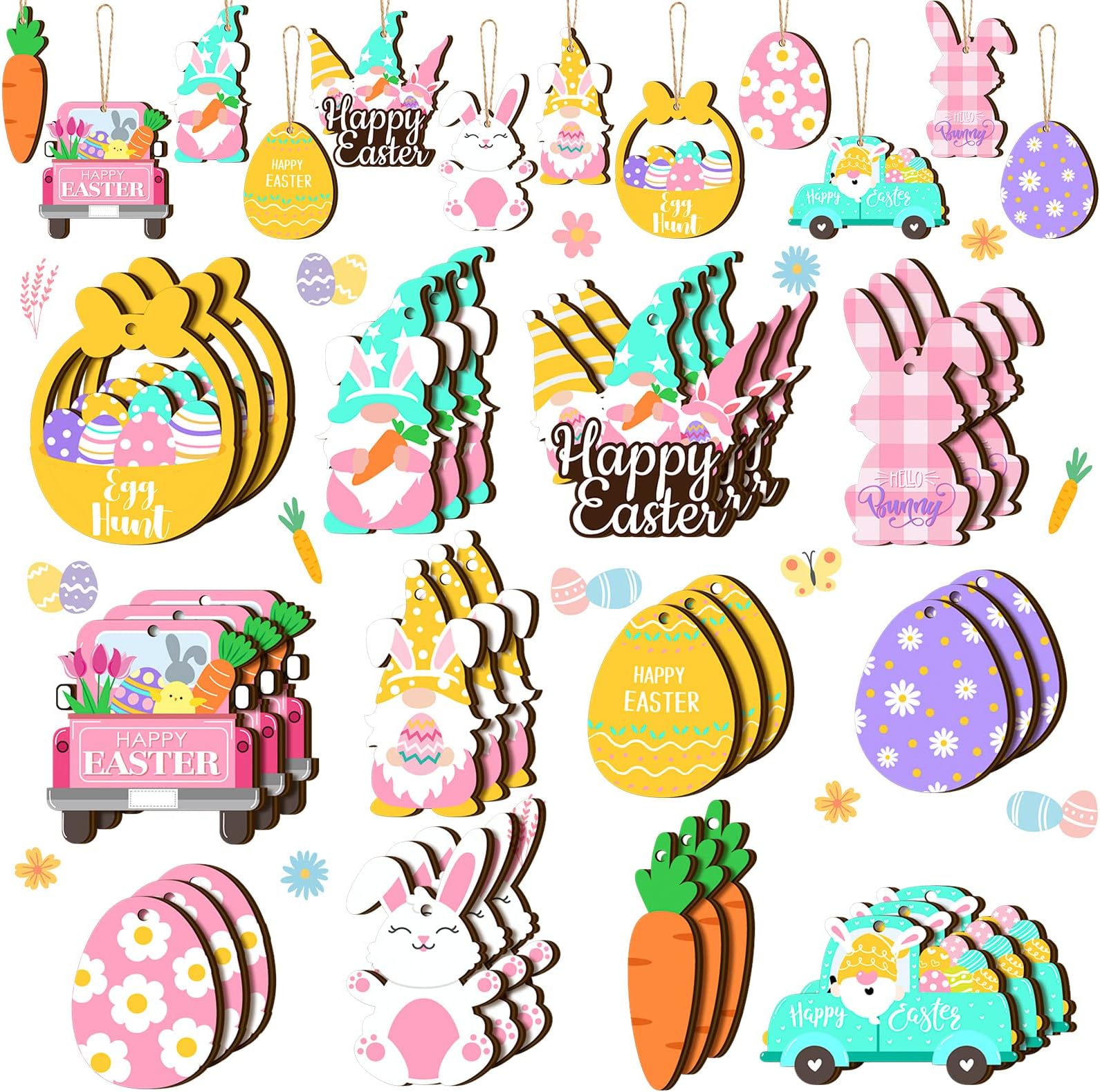 Amazon.com: Glenmal 36 Pcs Happy Easter Wooden Ornaments Easter Tree ...