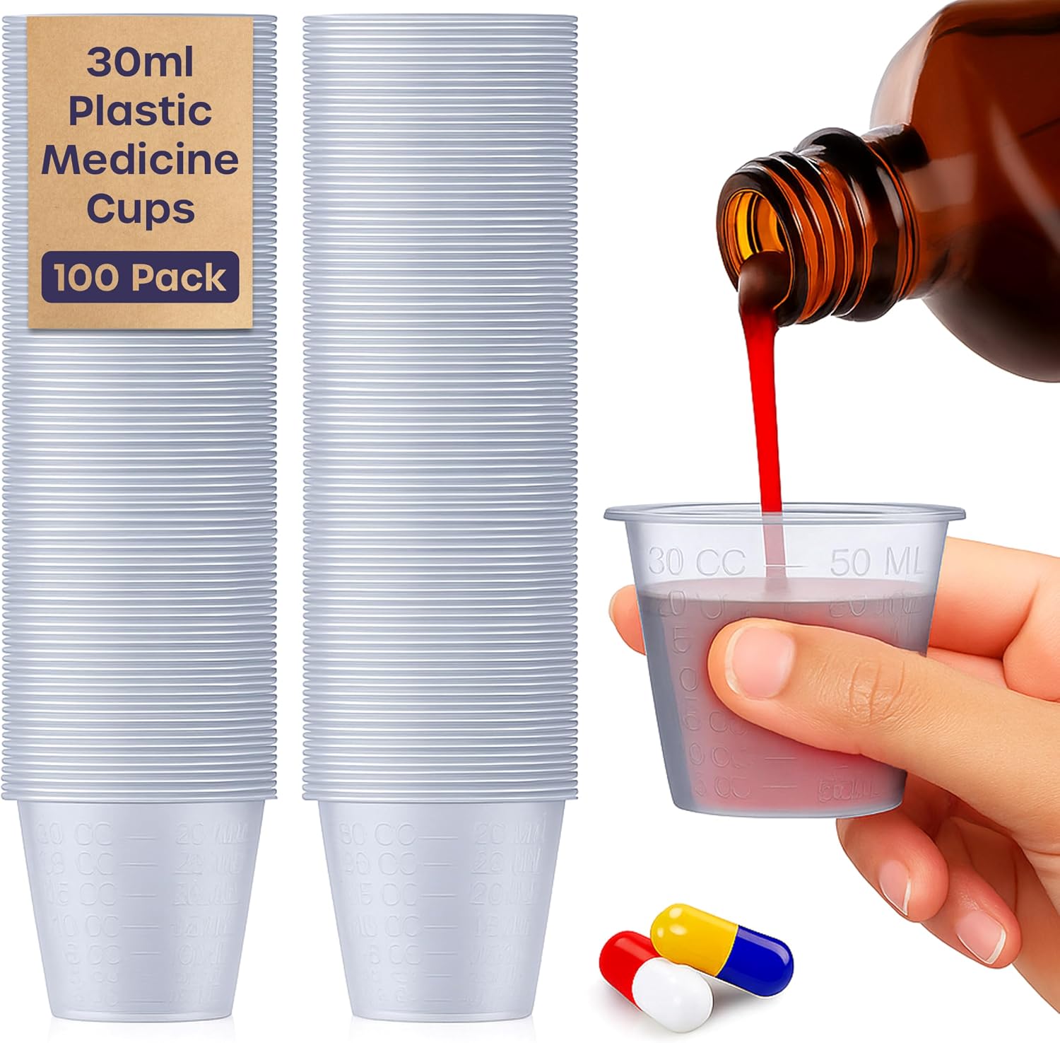 Medicine Cups - 100 Pack 30ml Disposable Small Plastic Medicine ...