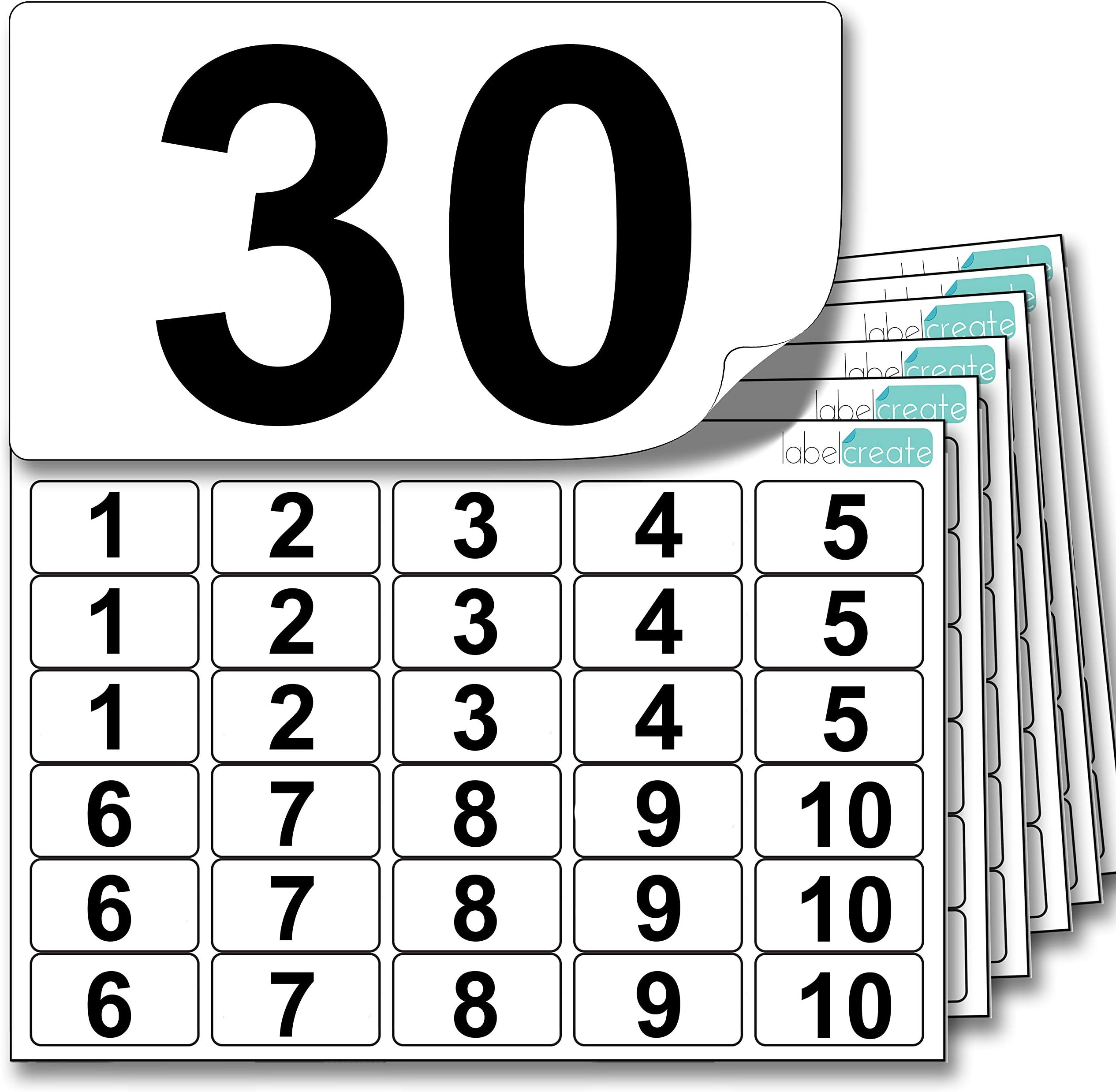 Premium Plastic Number Stickers 1 to 30 (x3 of Each Number + 30 Blank ...