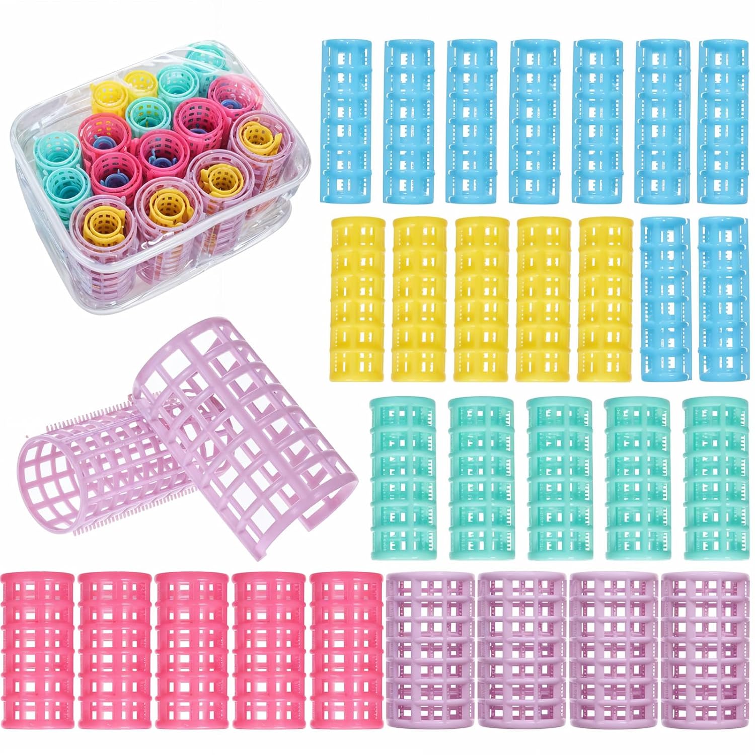 Amazon.com : YBEATY 30 Pcs Plastic Hair Curlers DIY Self Grip Snap on ...