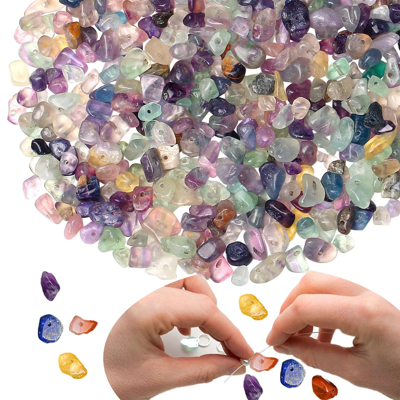 XIANNVXI Fluorite Crystal Beads for Jewelry Making Bulk 400 Pcs Stone ...
