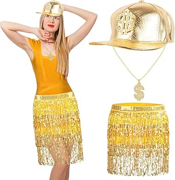 Amazon.com: Gosodeny Halloween Gold Digger Costume Gold Rapper Hat ...