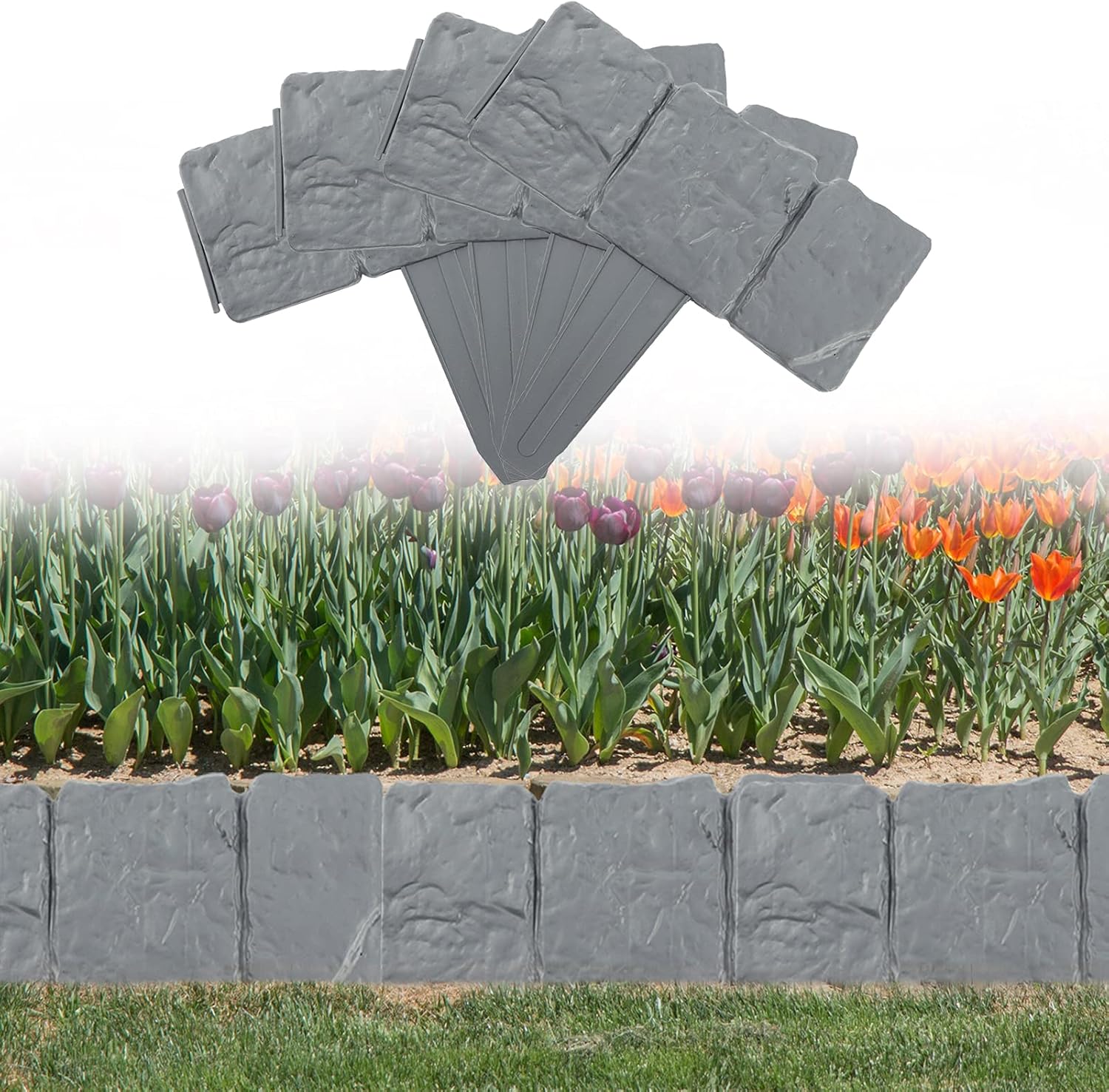 10 Pieces Grey Stone Effect Lawn Edging | Plant Bordering | Cobblestone ...