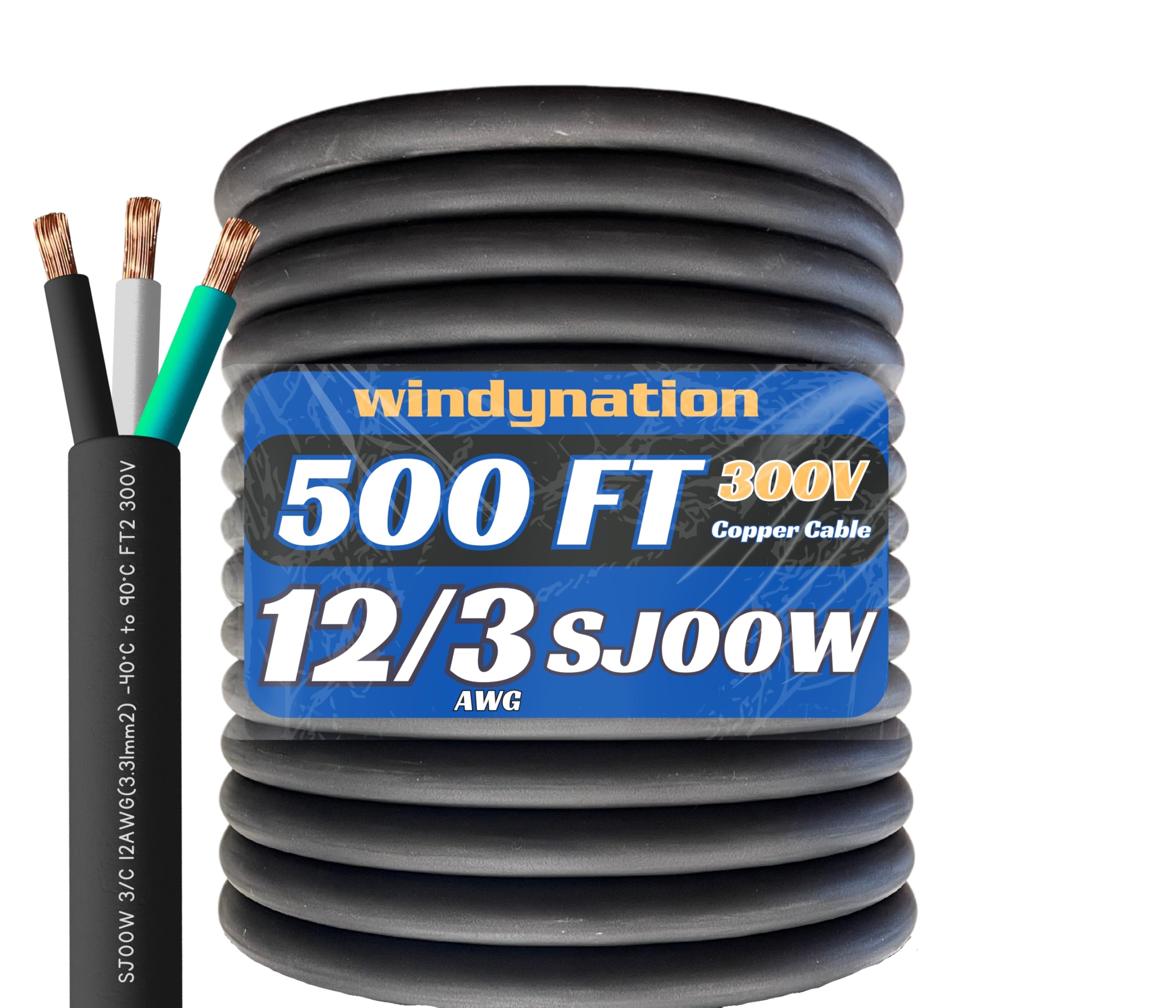 Amazon.com: 500 Feet 12/3 SJOOW Cable Cord 12 AWG 3 Conductor SO Wire ...