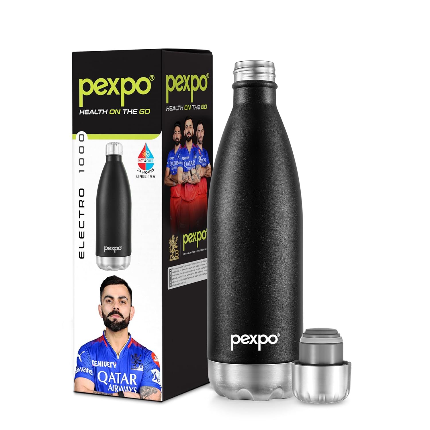 Pexpo Electro Pro 24 Hrs Hot & Cold ISI Certified | Stainless Steel Water Bottle - 1000ml Knight ...