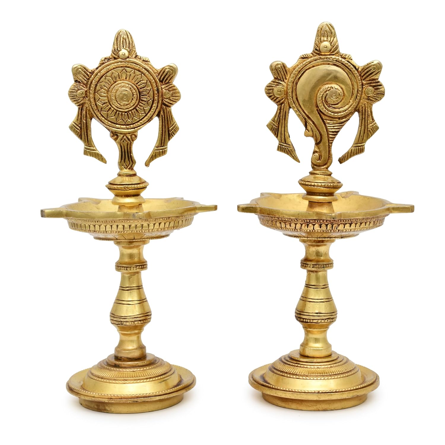 Buy AargKraft™ Shankh Chakra Namah Design Brass Diya Oil Lamp Deepam ...