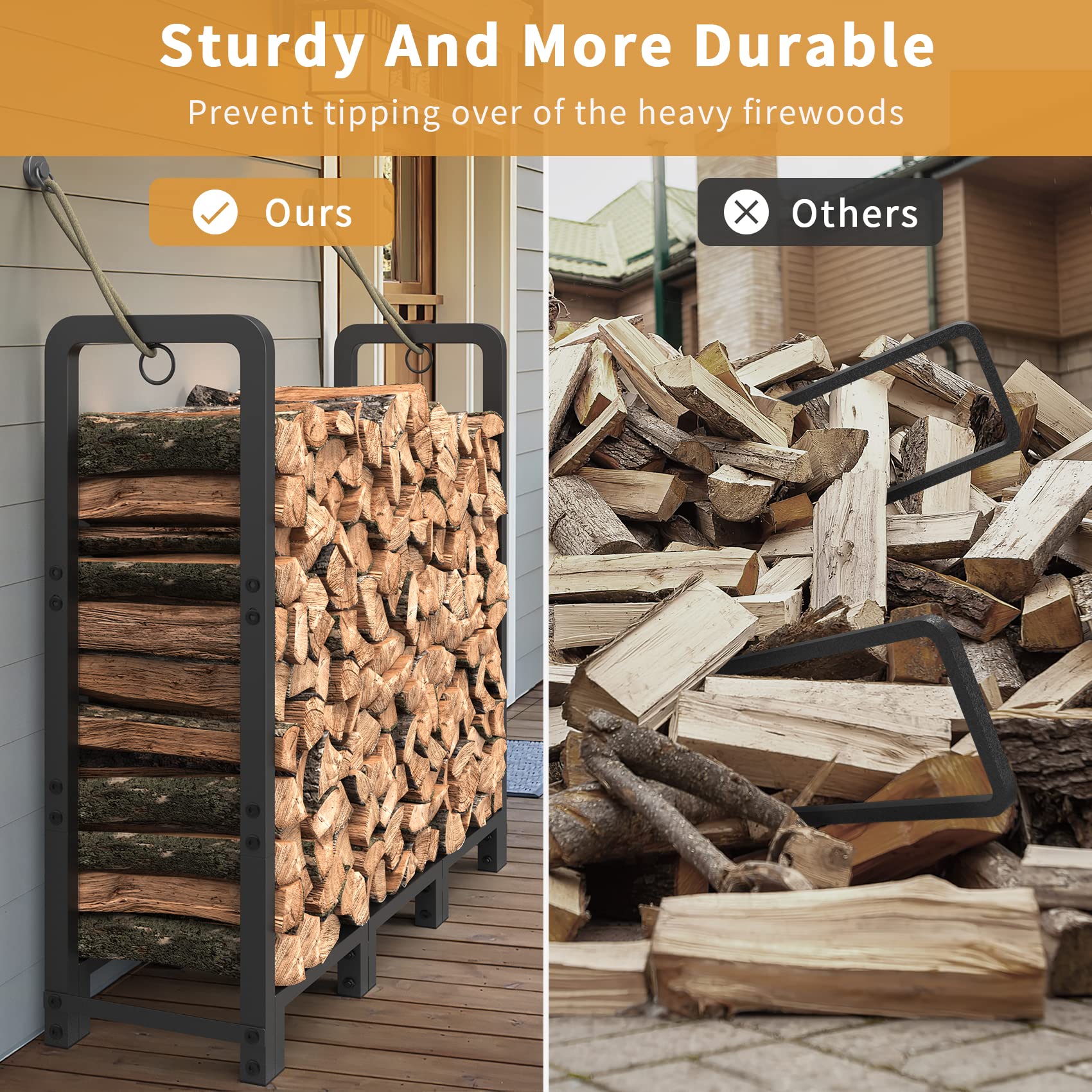 Mr IRONSTONE 4ft Firewood Rack Outdoor Indoor for Wood Storage ...