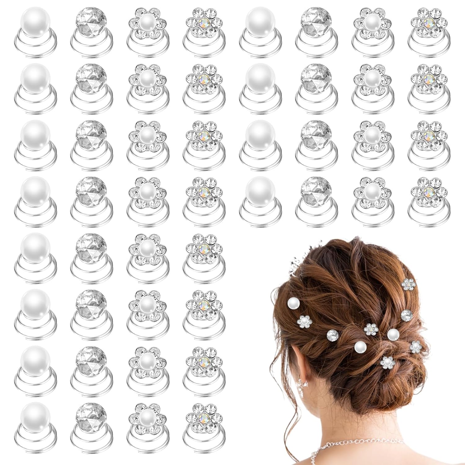 Amazon.com : Aster 48 Pcs 4 Styles Spiral Hair Pins, Sparkly Hair Gems ...