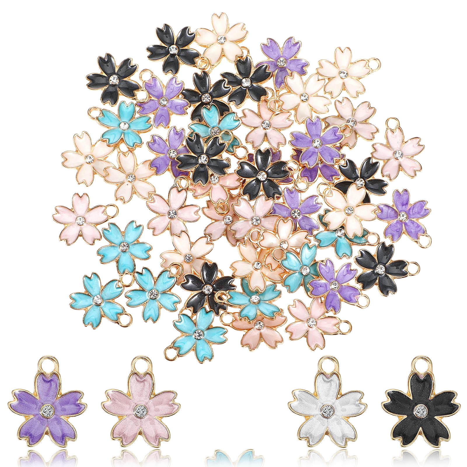Amazon.com: JIEYAO 50 pcs Gold Plated Enamel Cherry Blossoms Flower ...