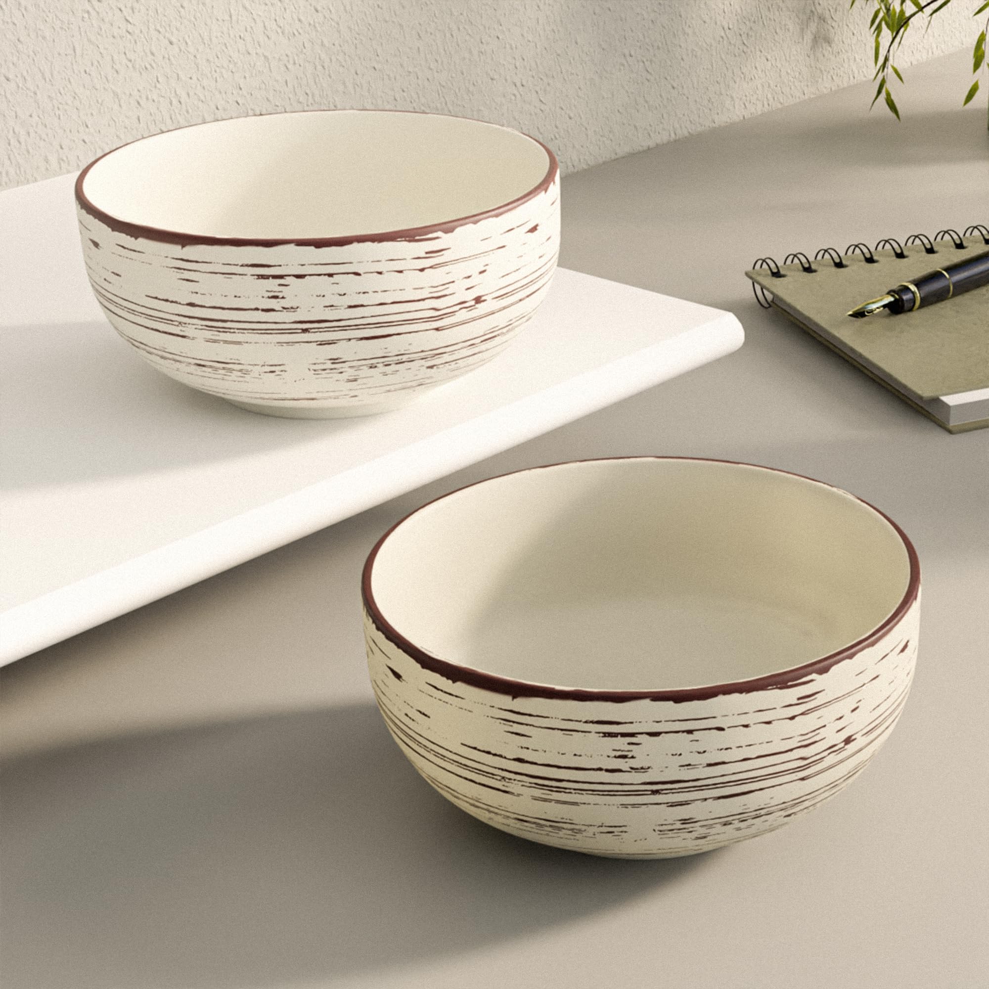 Buy The Earth Store Green Fringe Ceramic Bowl Set of 2, 550ML Each ...