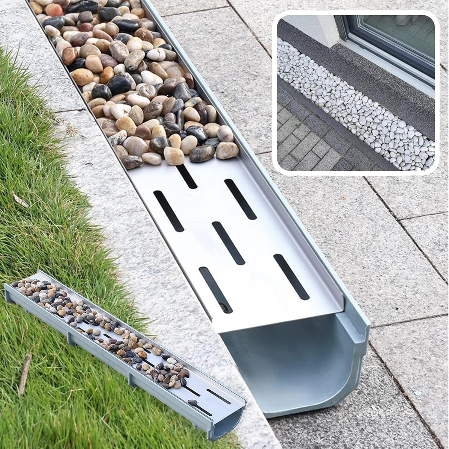 Amazon.com: Blazea Yard Trench Drain System for Pebbles Filling ...