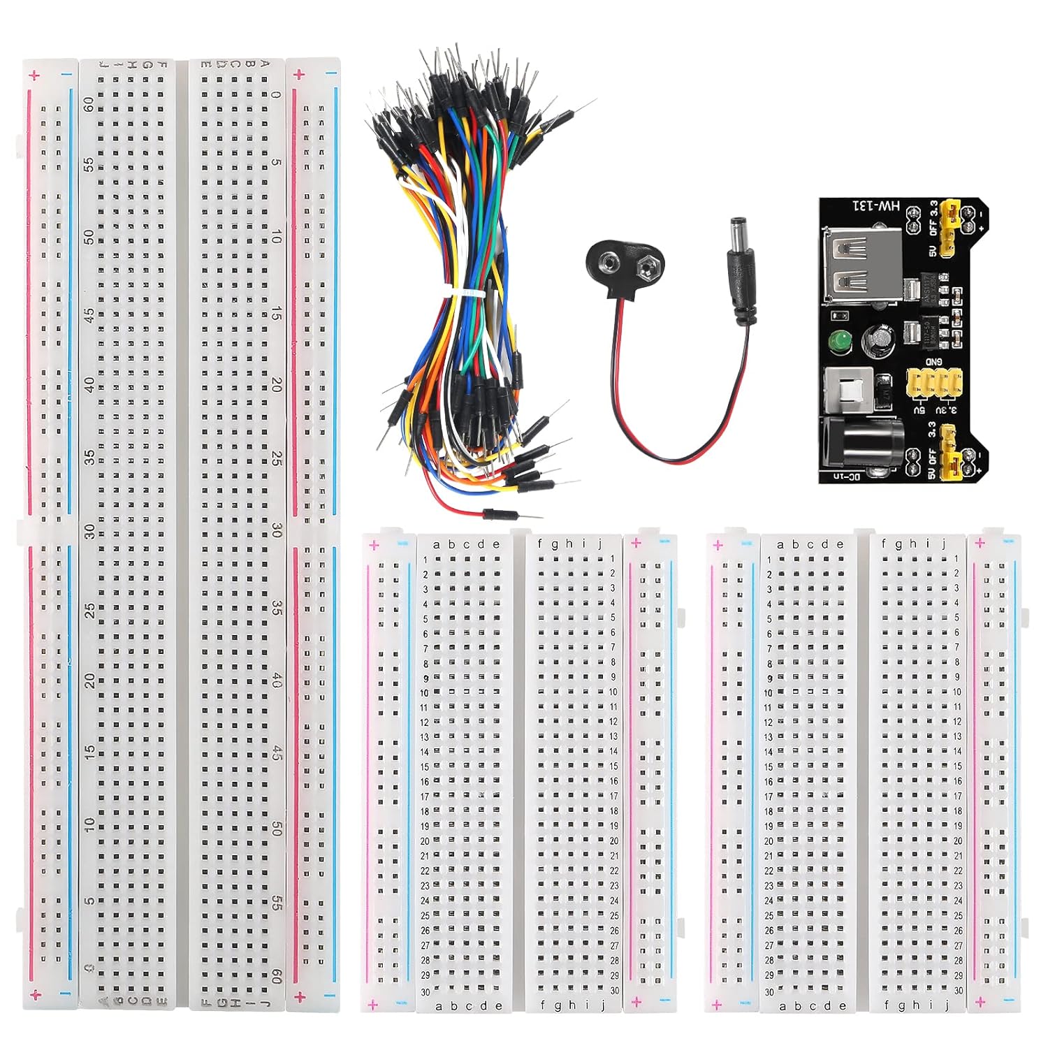 Diitao Breadboard Jumper Wire Kit with Power Supply,1PCS 830 & 2PCS 400 tie-Points Breadboard|65 ...